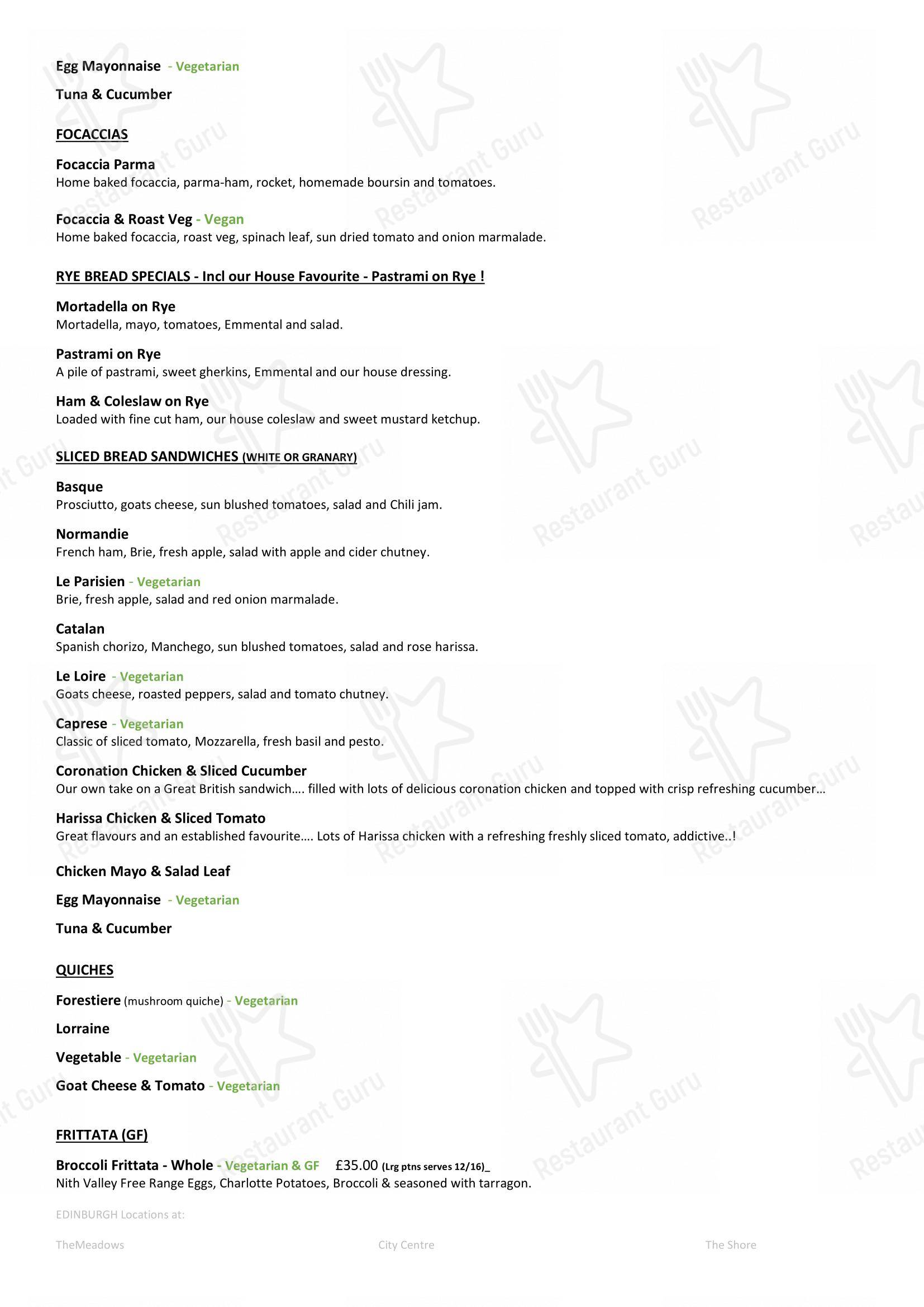 Menu at Victor Hugo Deli - The Meadows cafe, Edinburgh, 26/27 Melville ...