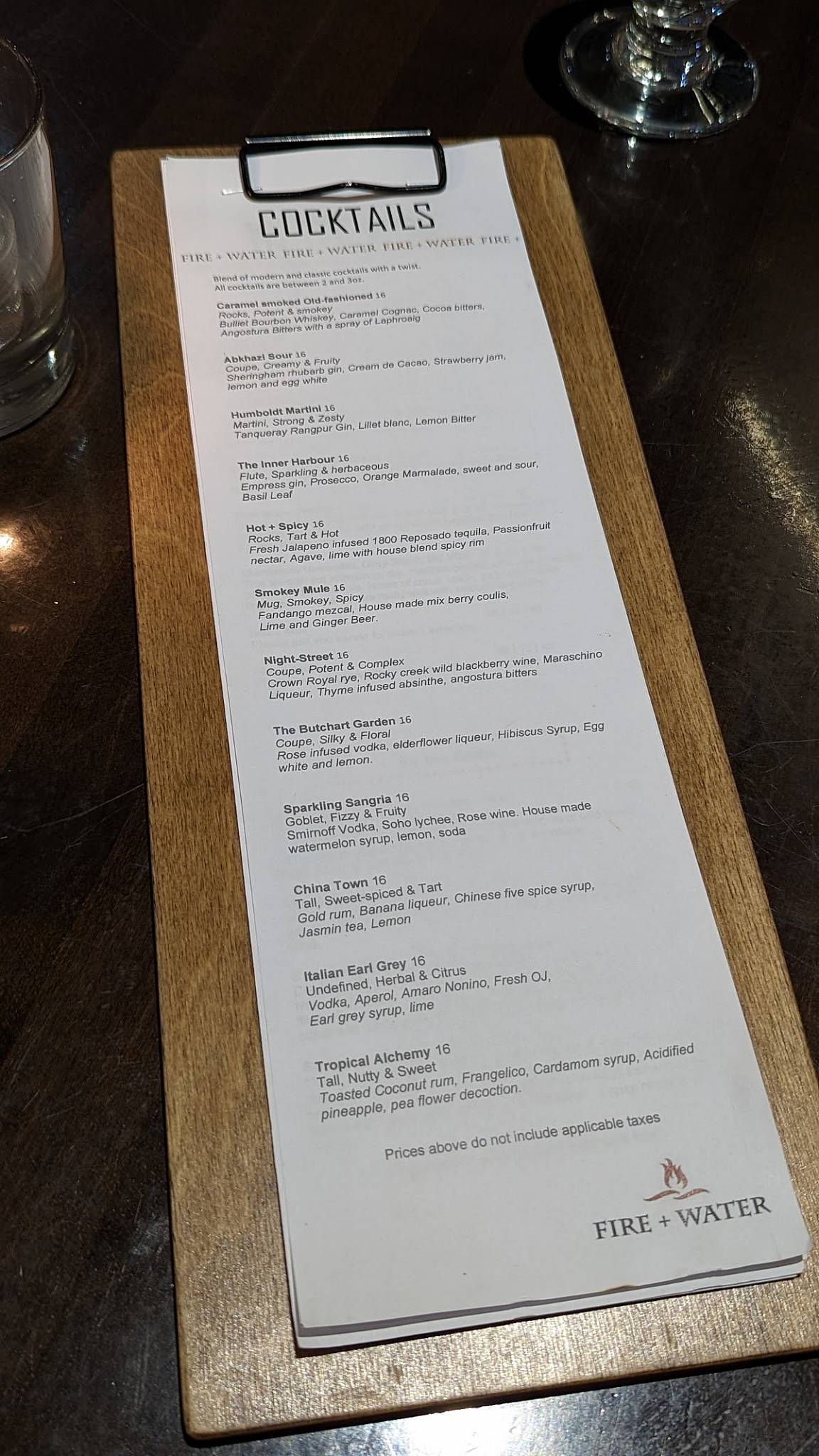 Menu at Fire + Water Restaurant, Victoria