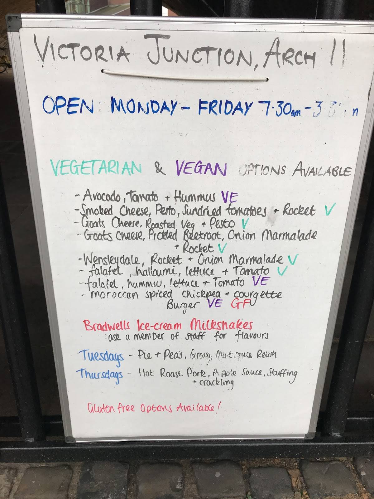 Menu at Victoria Junction cafe, Sheffield