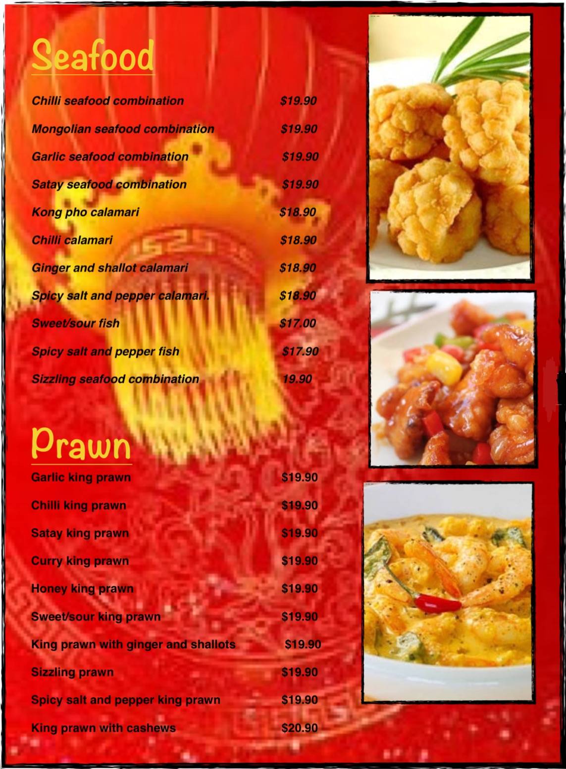 Menu at New Yahoo Chinese and Malaysian restaurant, Victoria Point