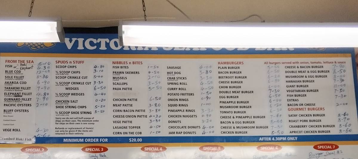 Menu at Victoria Seafood Bar, Rangiora