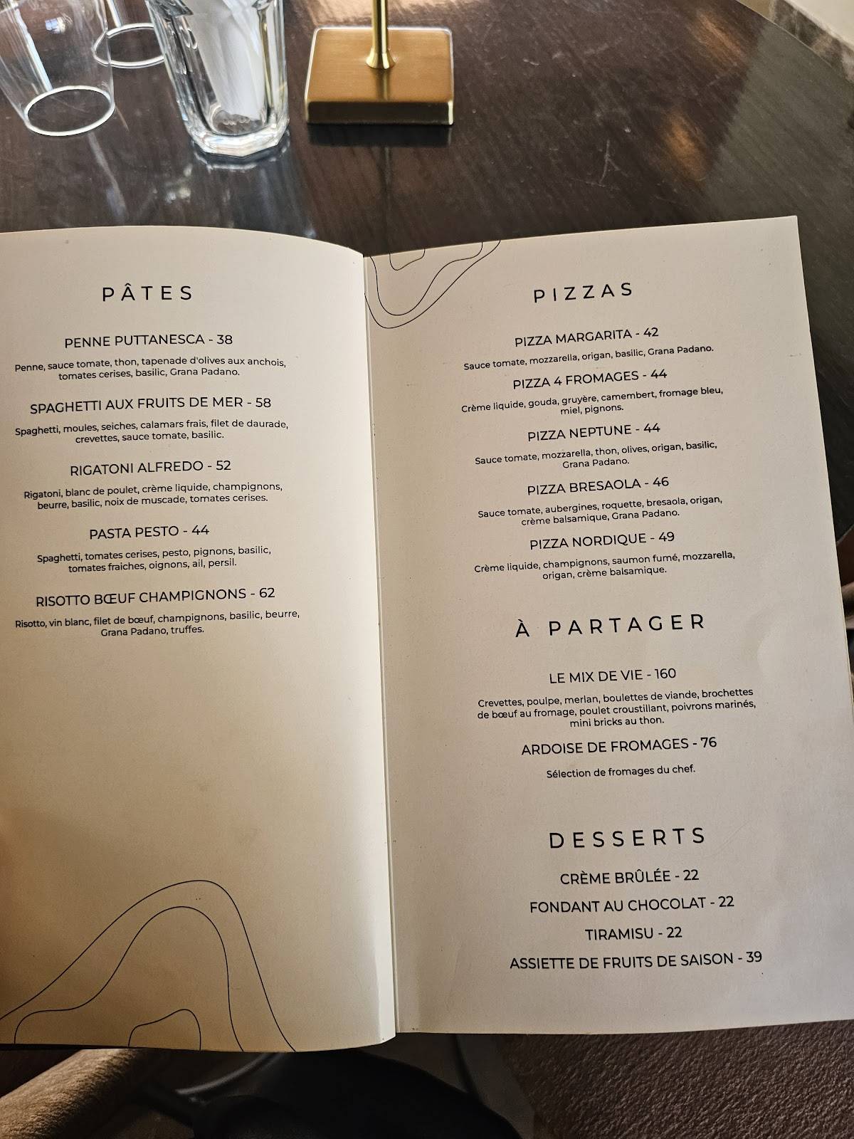 Menu au Vie Tunis restaurant, Tunis