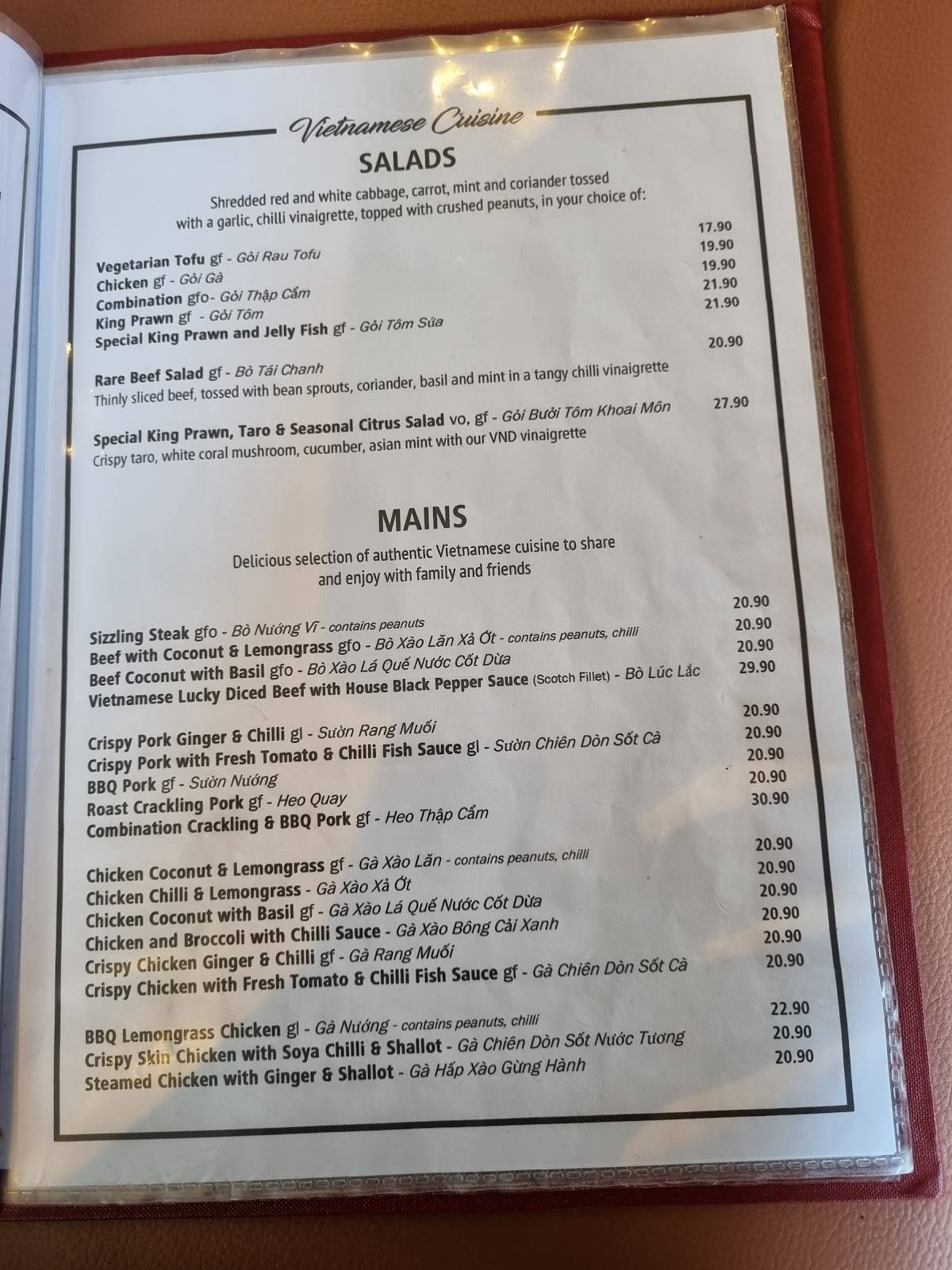 Menu at Vietnam Restaurant, Pennington