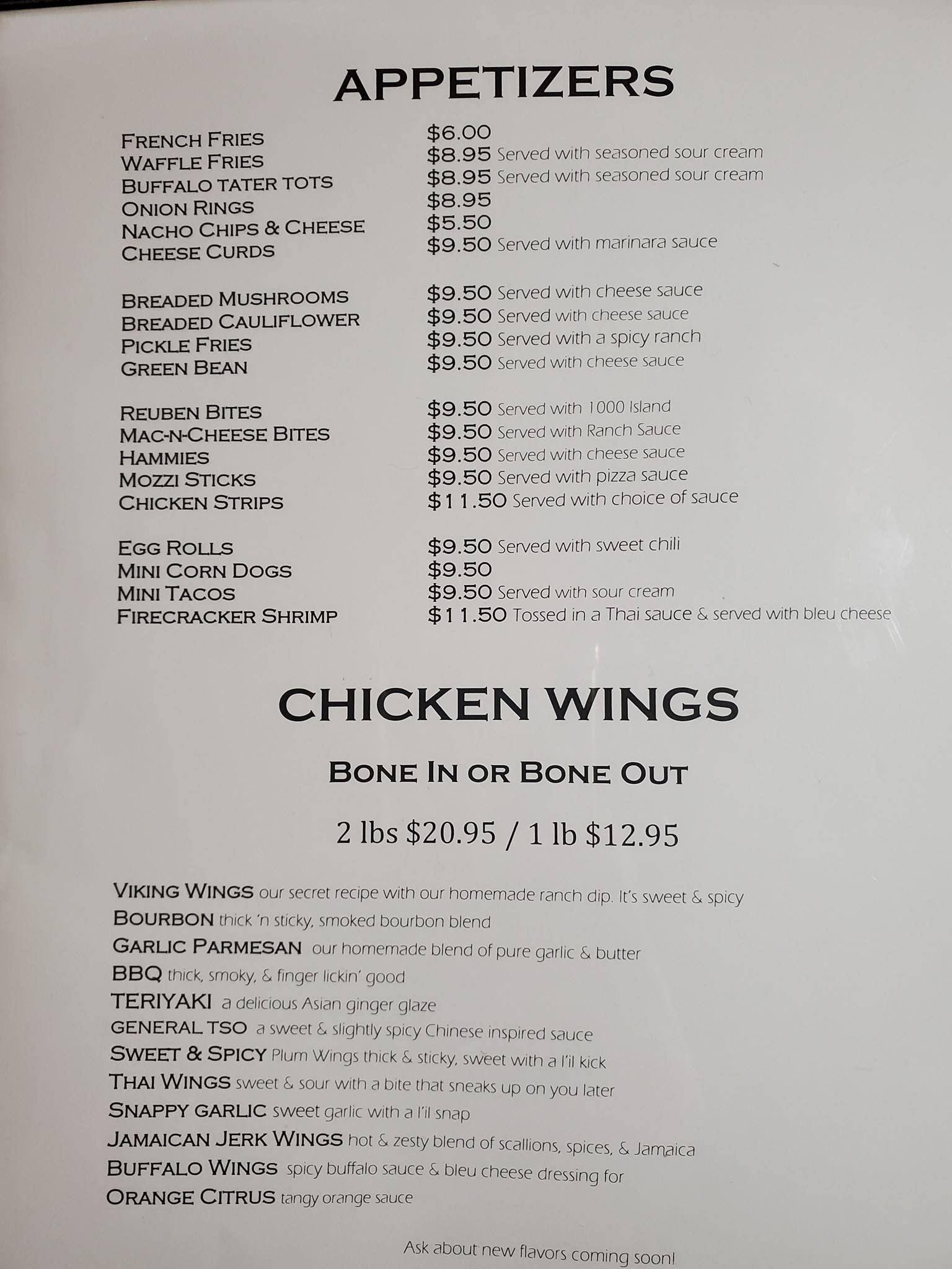 Menu at Viking Bar, USA, Hwy 22