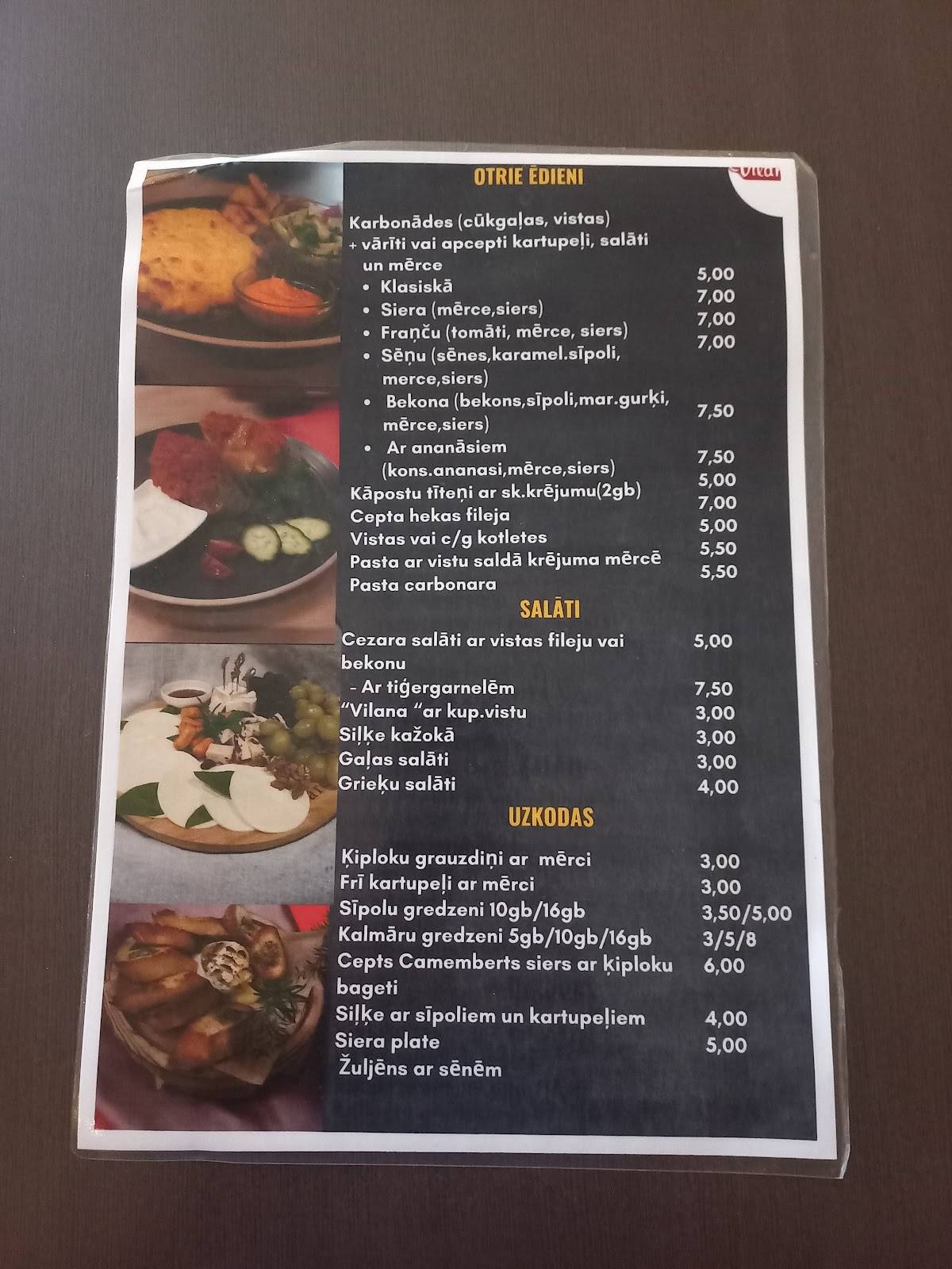 Menu at Vilana restaurant, Riga