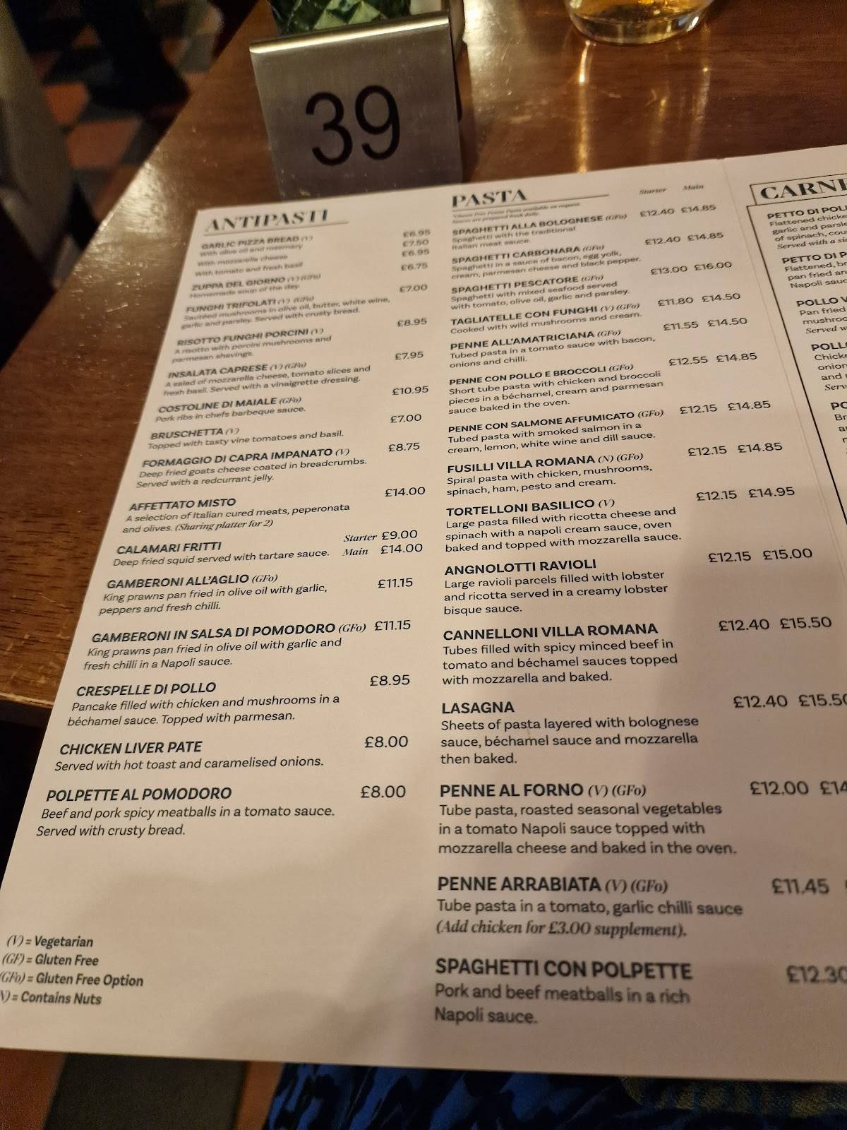 Menu at Villa Romana - Italian Restaurant Liverpool, Liverpool