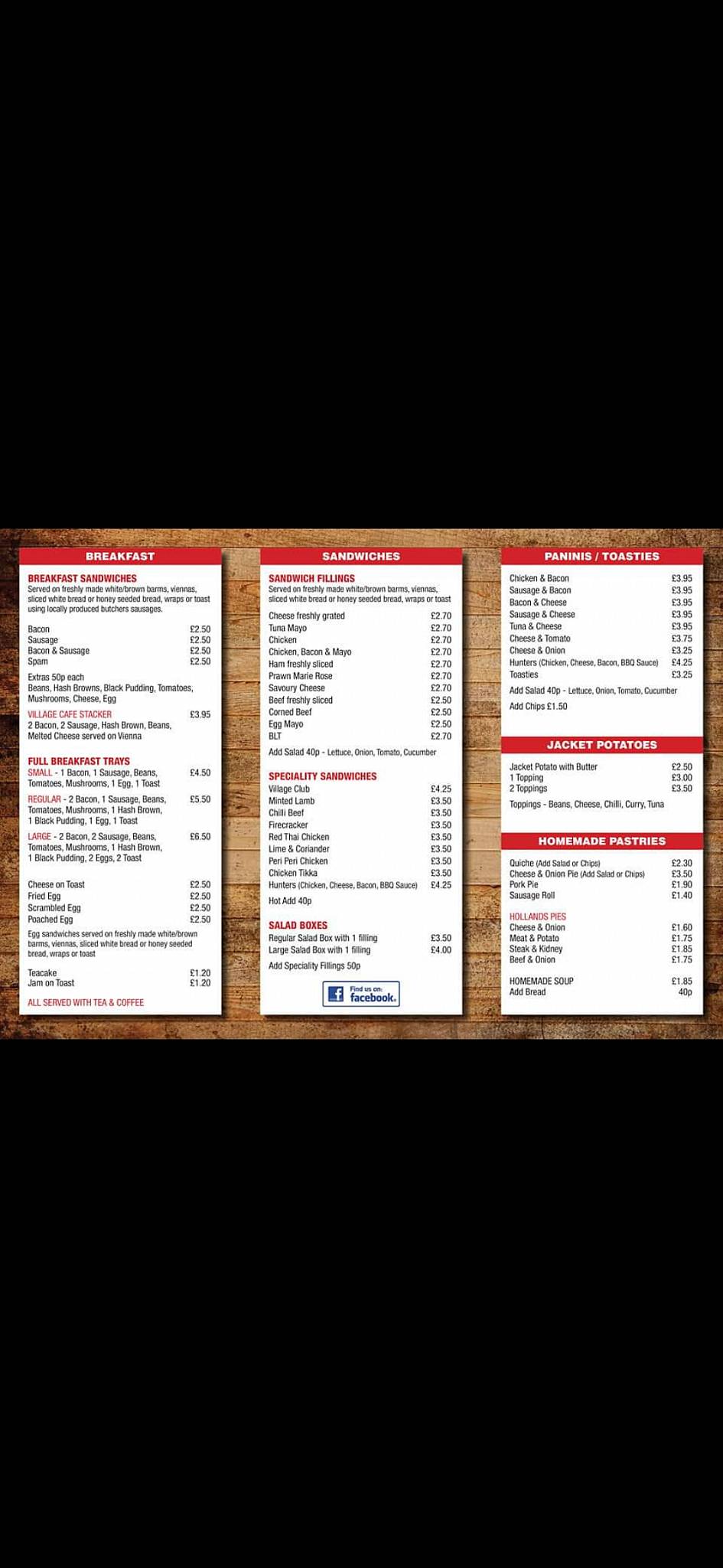 Menu at Village Cafe, Stockport, 78 Compstall Rd