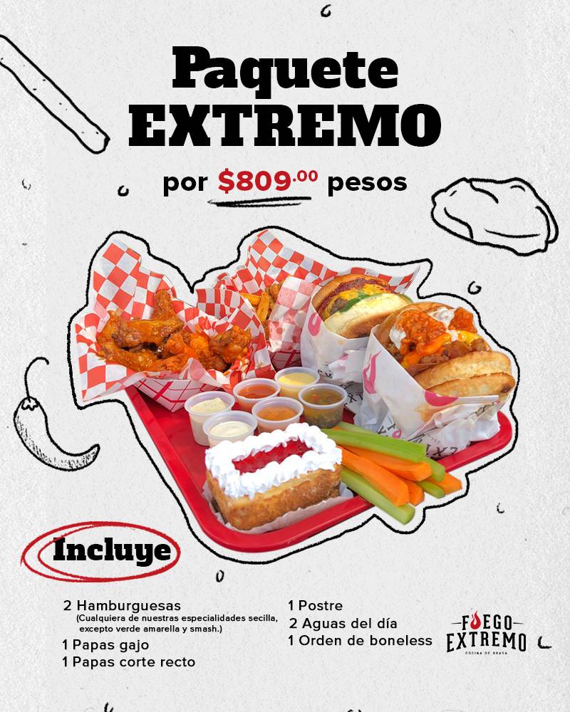 Carta del restaurante Fuego Extremo Hamburguesas, Villahermosa