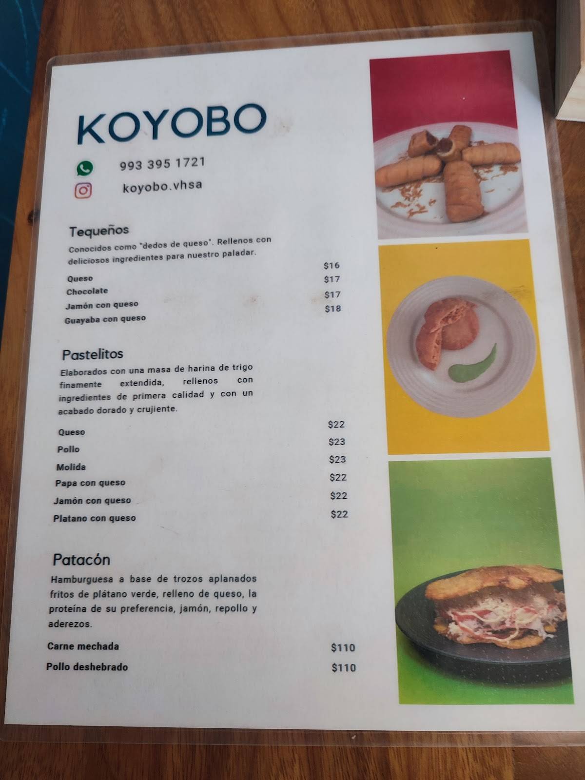 Carta del restaurante Koyobo Tequeños & Bites, Villahermosa