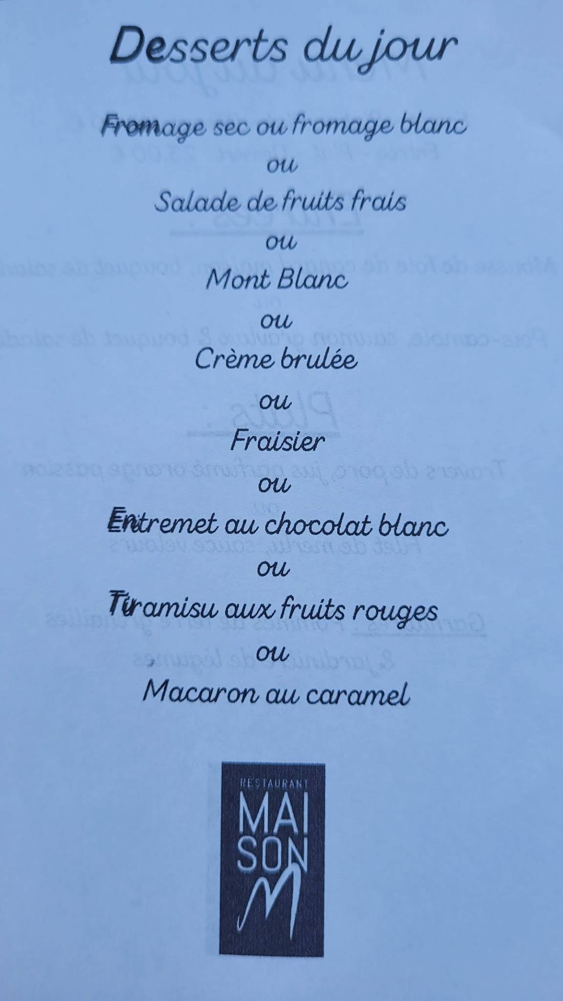 Menu au Restaurant Maison M, Villefranche-sur-Saone