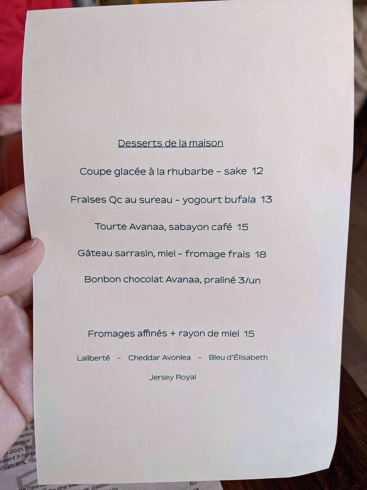 Menu au Mon Lapin pub et bar, Montréal