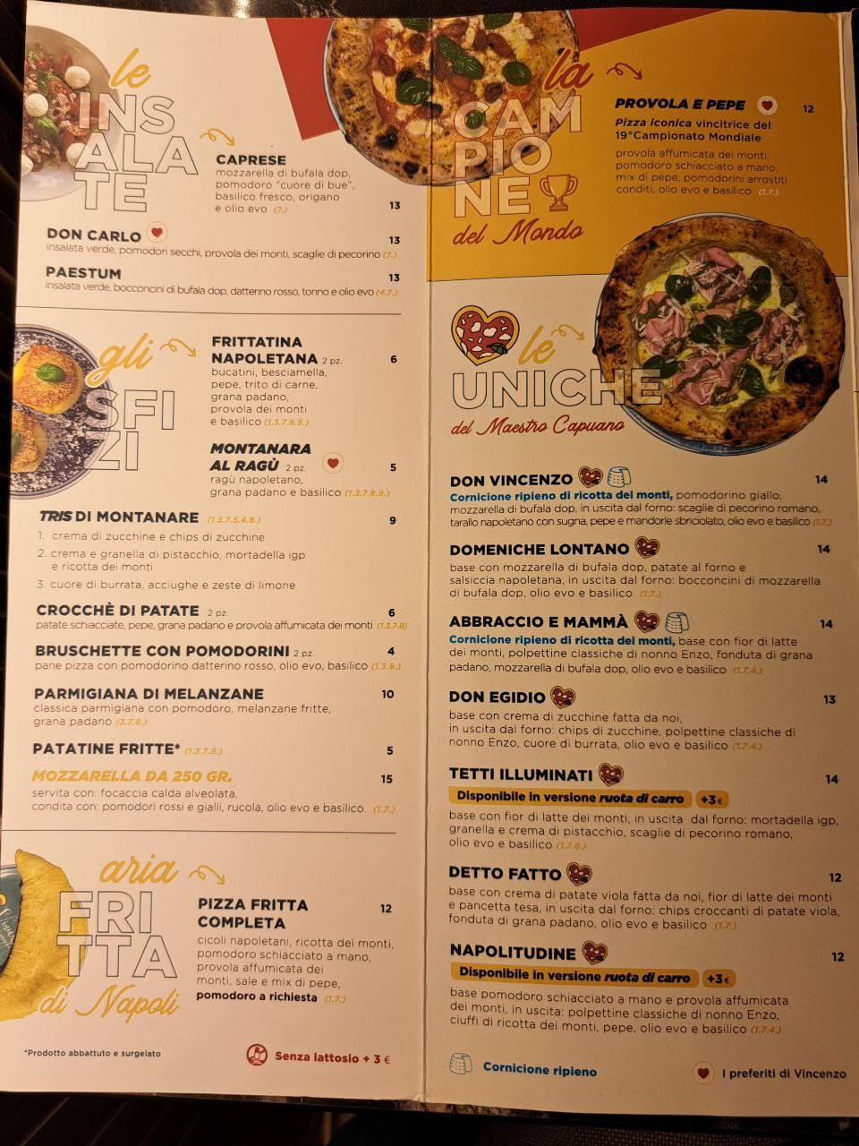 Menu da Vincenzo Capuano vivere di pizza é maraviglioso ristorante, Napoli