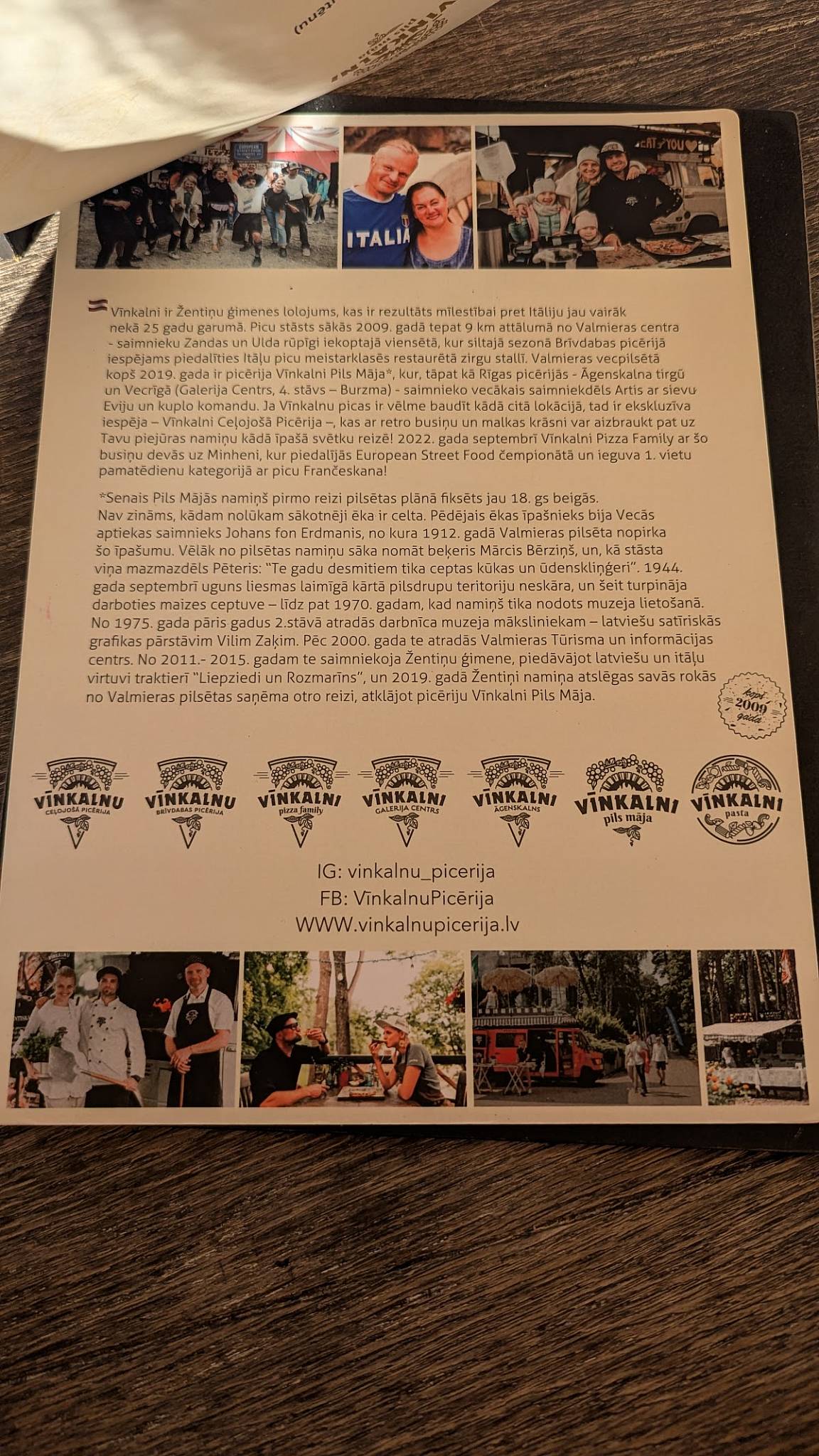 Menu at Vīnkalni Pils māja restaurant, Valmiera