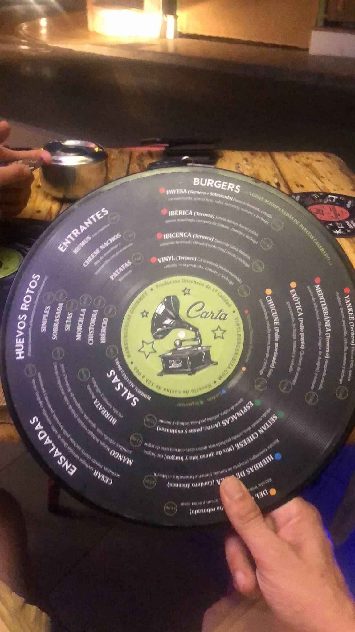 Menu at Vinyl Burger Ibiza pub & bar, Sant Jordi de ses Salines