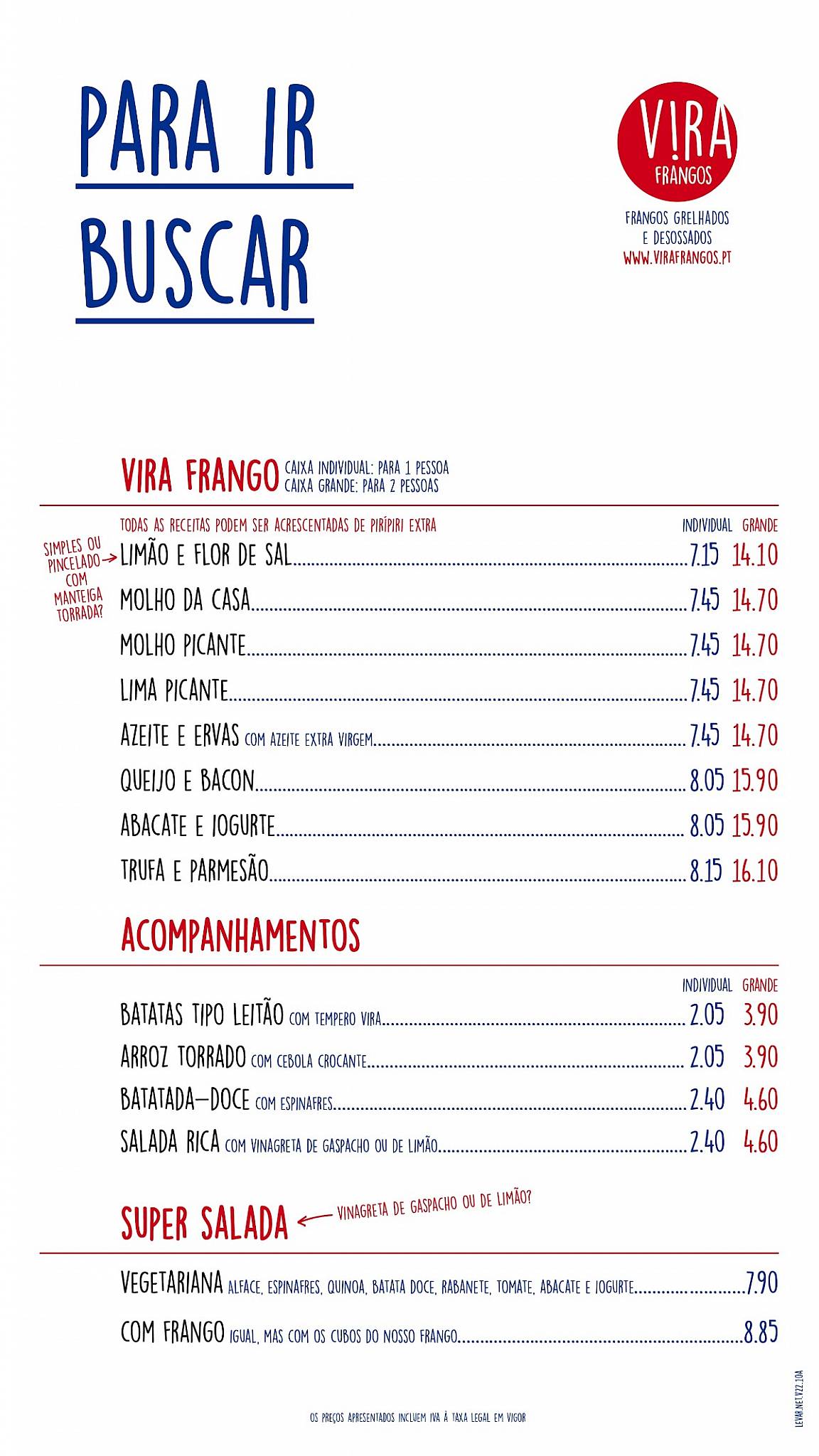 Menu em VIRA Frangos Atrium Saldanha restaurante, Lisboa