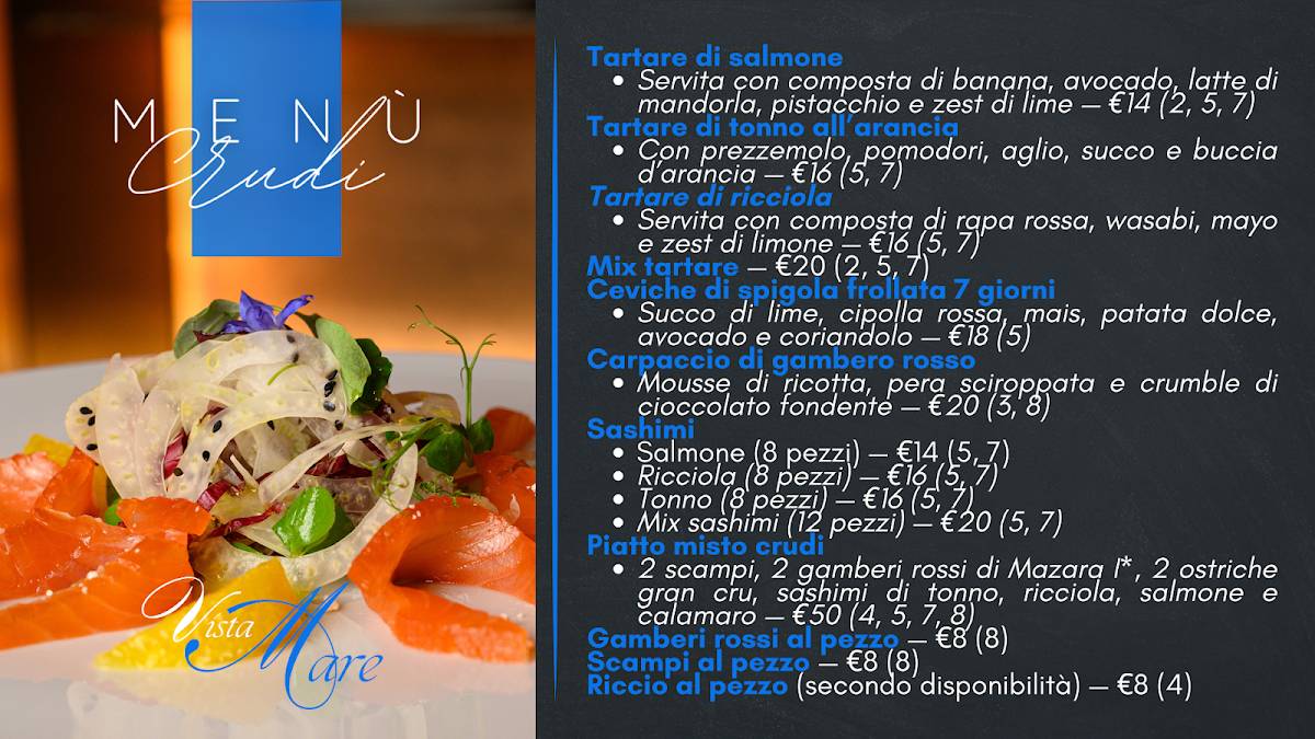 Menu au Vista Mare - Fish bar & Restaurant, Salerne