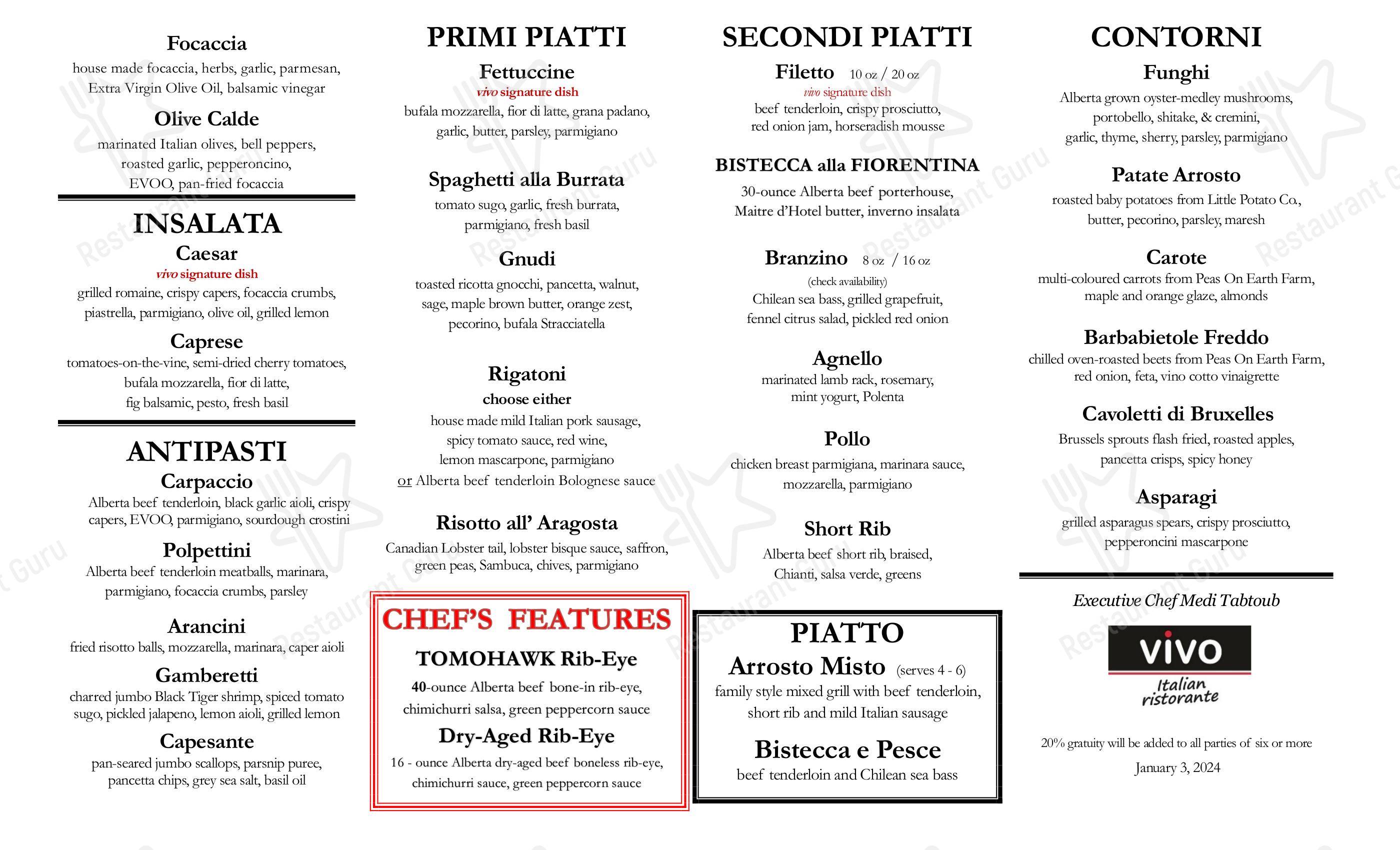 Menu at Vivo Ristorante Westend restaurant, Edmonton, Lessard Rd NW
