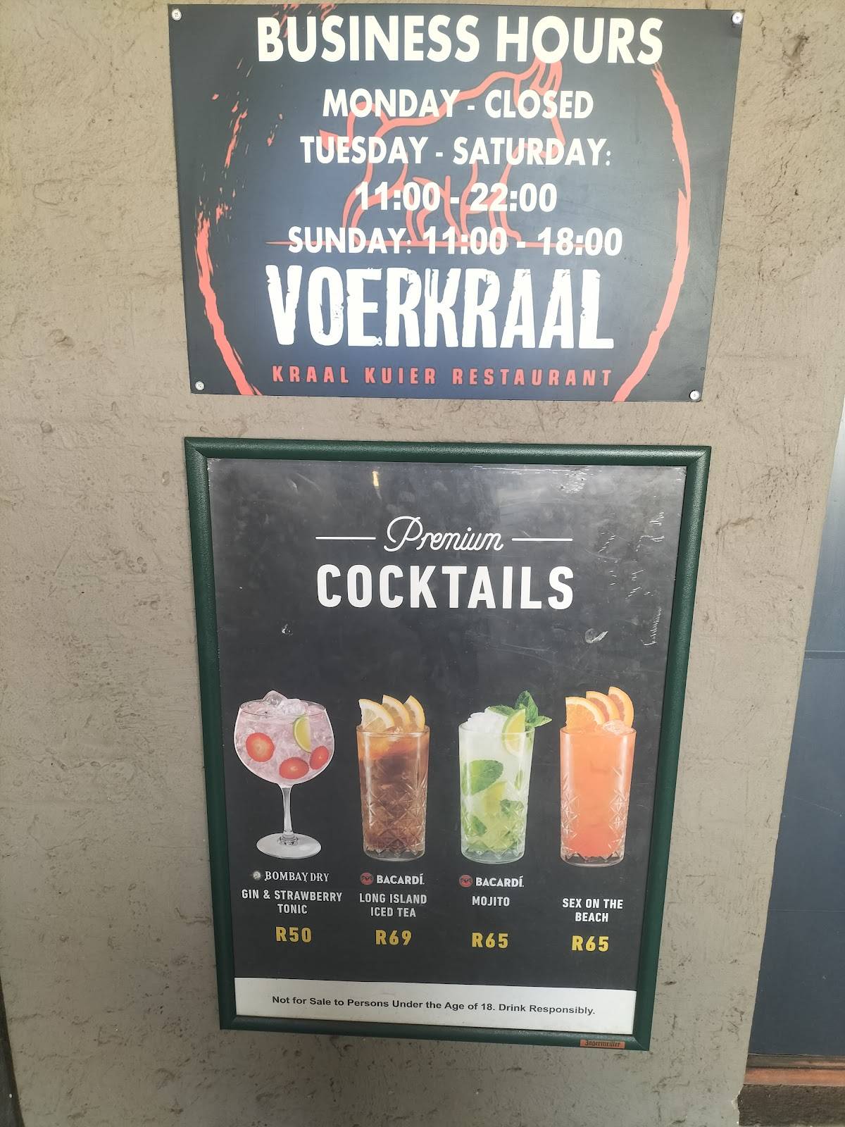 Menu at Voerkraal Restaurant, Meyerton