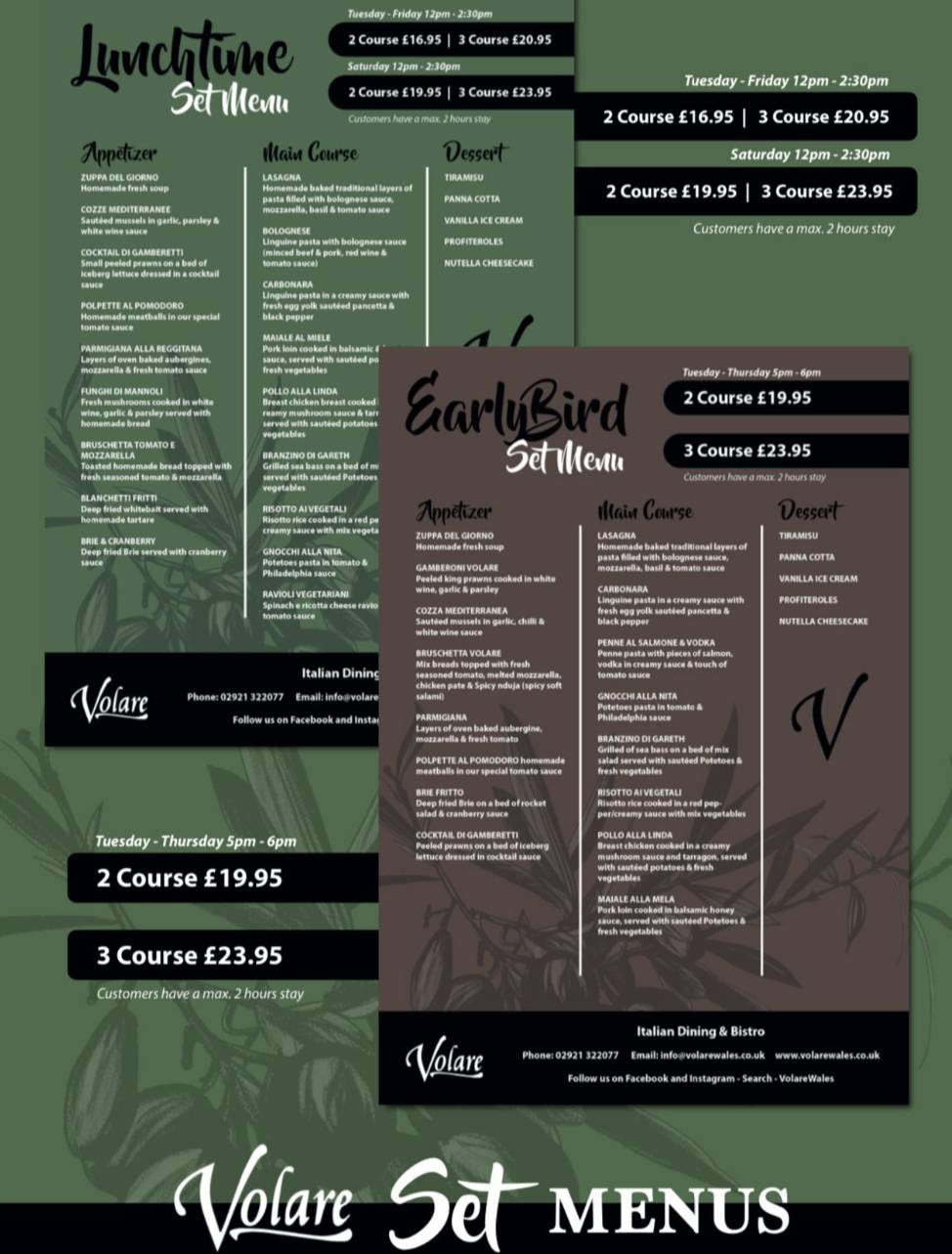 Menu at Volare Italian Restaurant, Caerphilly