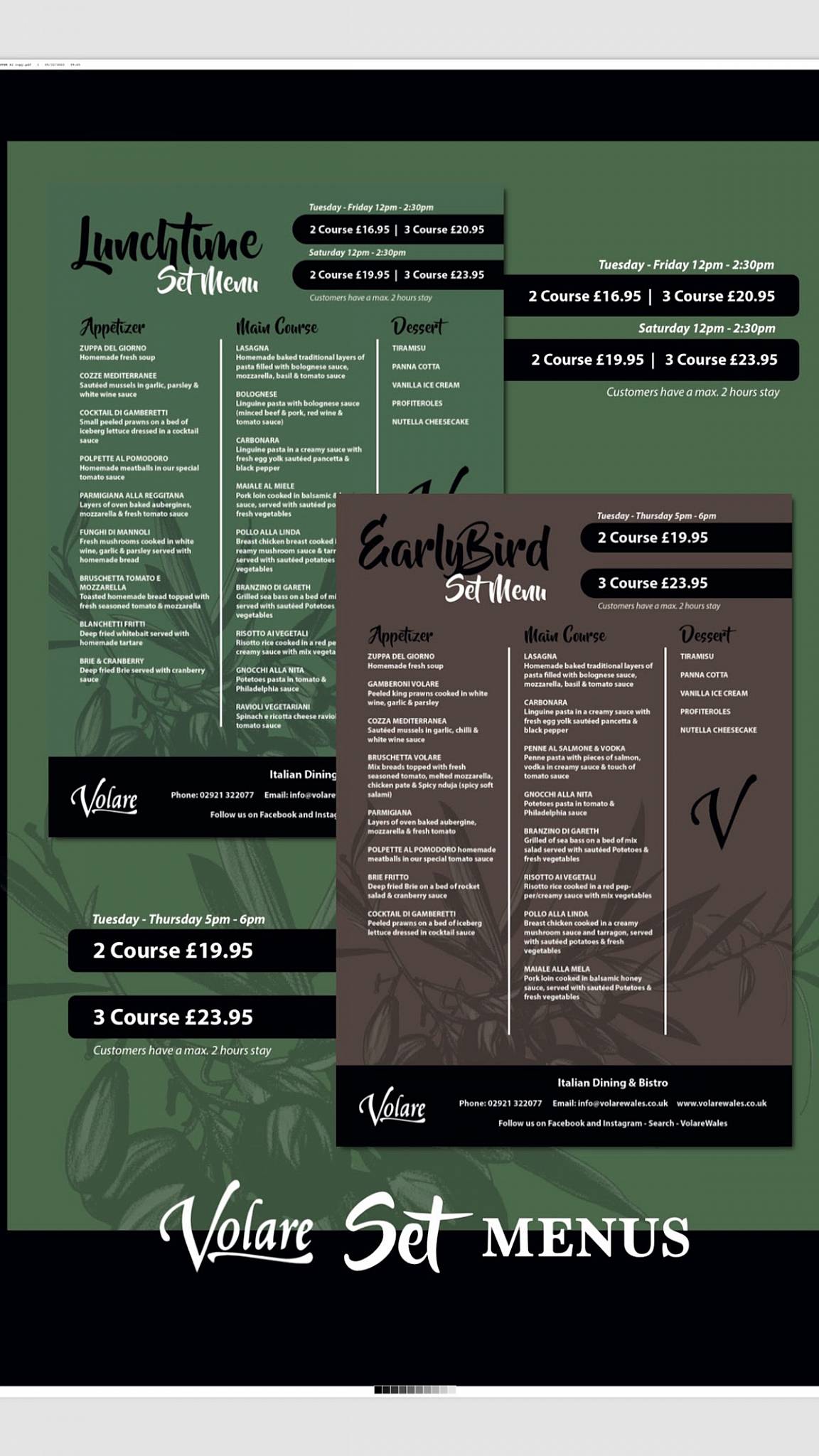 Menu at Volare Italian Restaurant, Caerphilly