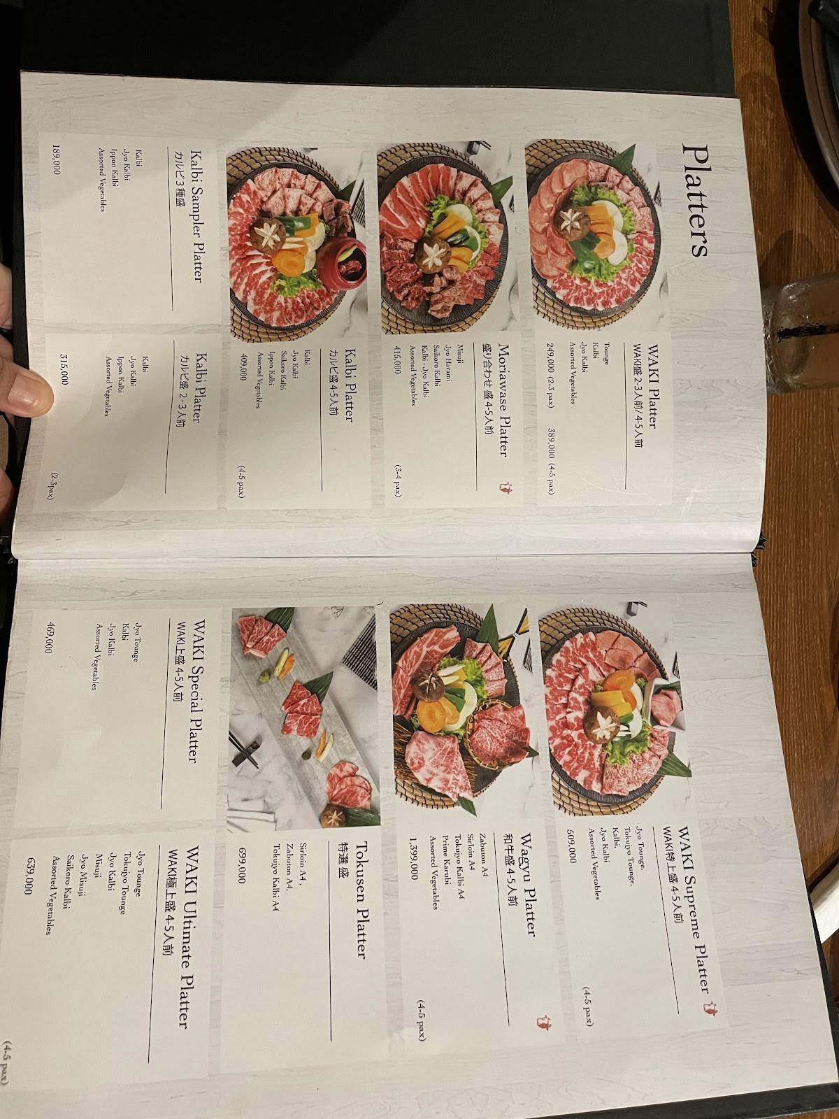 Menu at WAKI Japanese BBQ Dining, Jakarta
