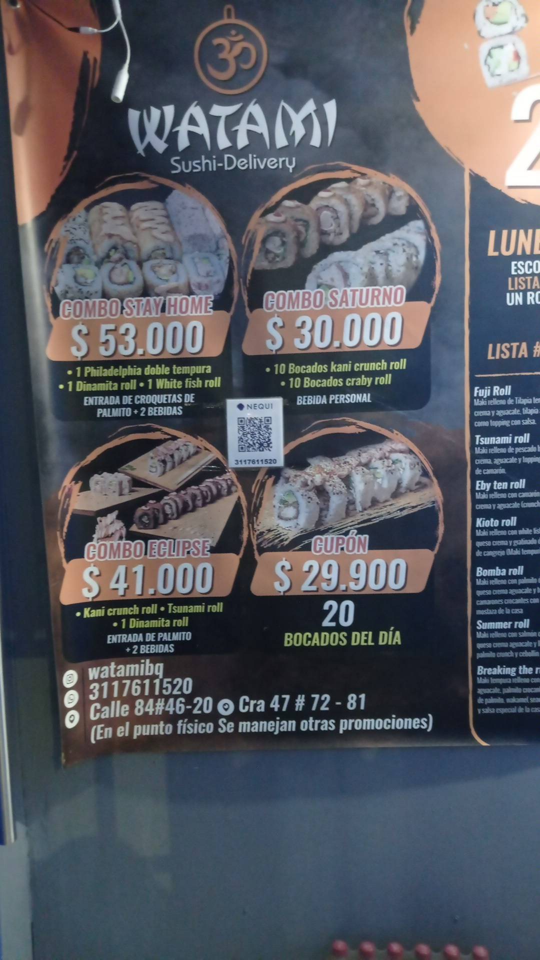 Carta del restaurante WATAMI SHUSHI &WOK, Barranquilla
