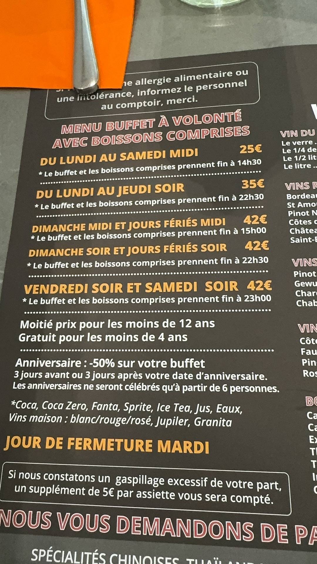 Menu au WOK IN, Mons