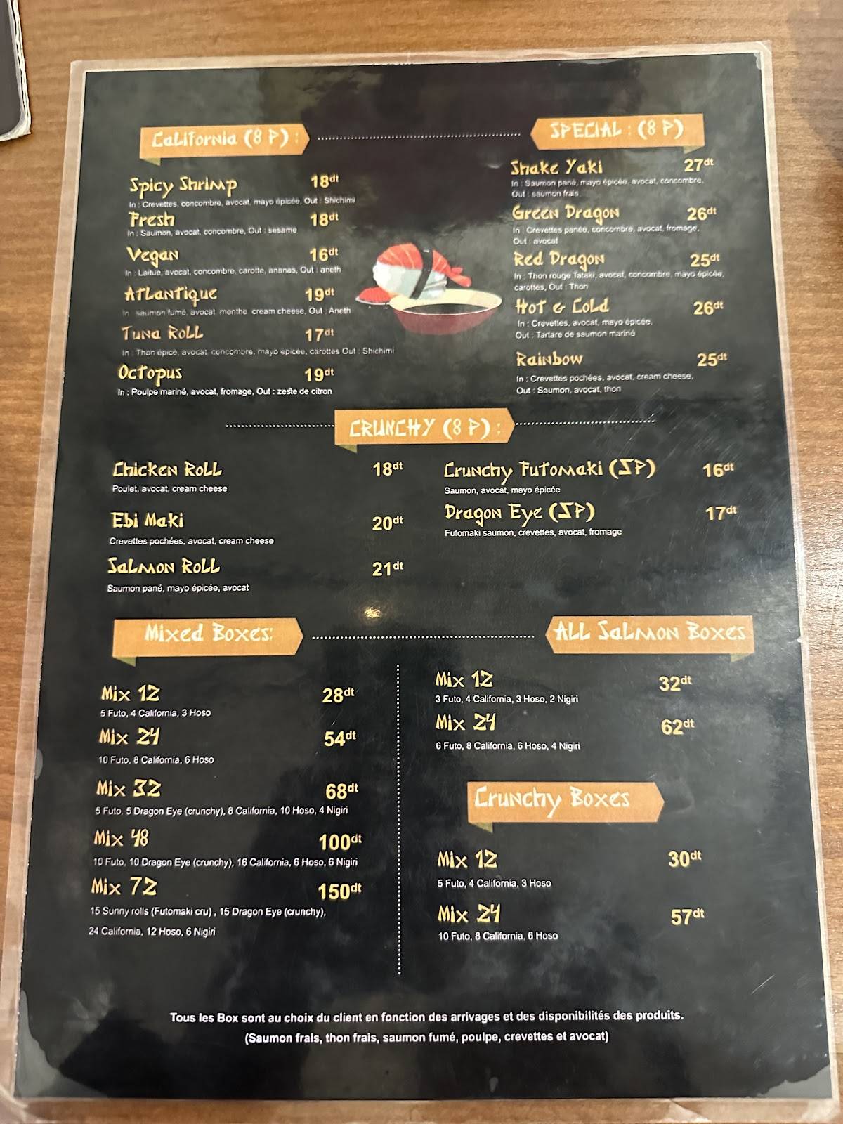 Menu au WOK Time restaurant, Tunis