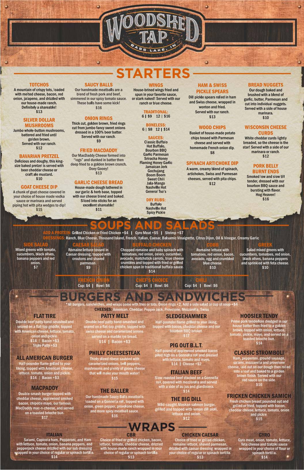 Menu at WOODSHED TAP pub & bar, Bass Lake