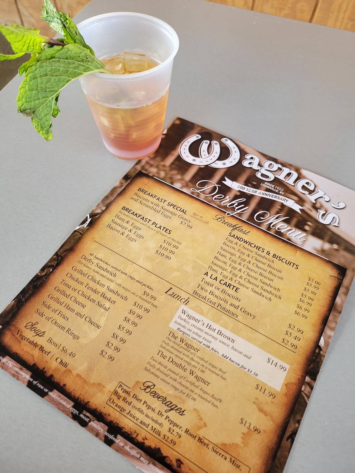 Menu at Wagner's Pharmacy restaurant, Louisville