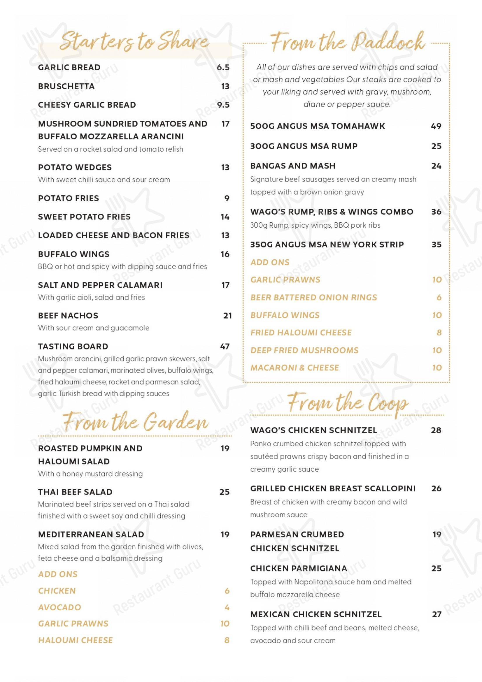 Menu at Wagon Wheel Hotel St Marys pub & bar, Saint Marys