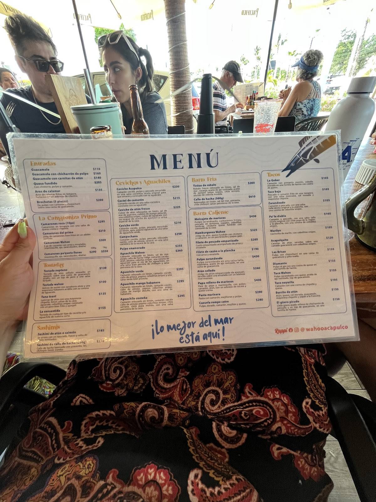 Carta del restaurante Wahoo Diamante, Acapulco