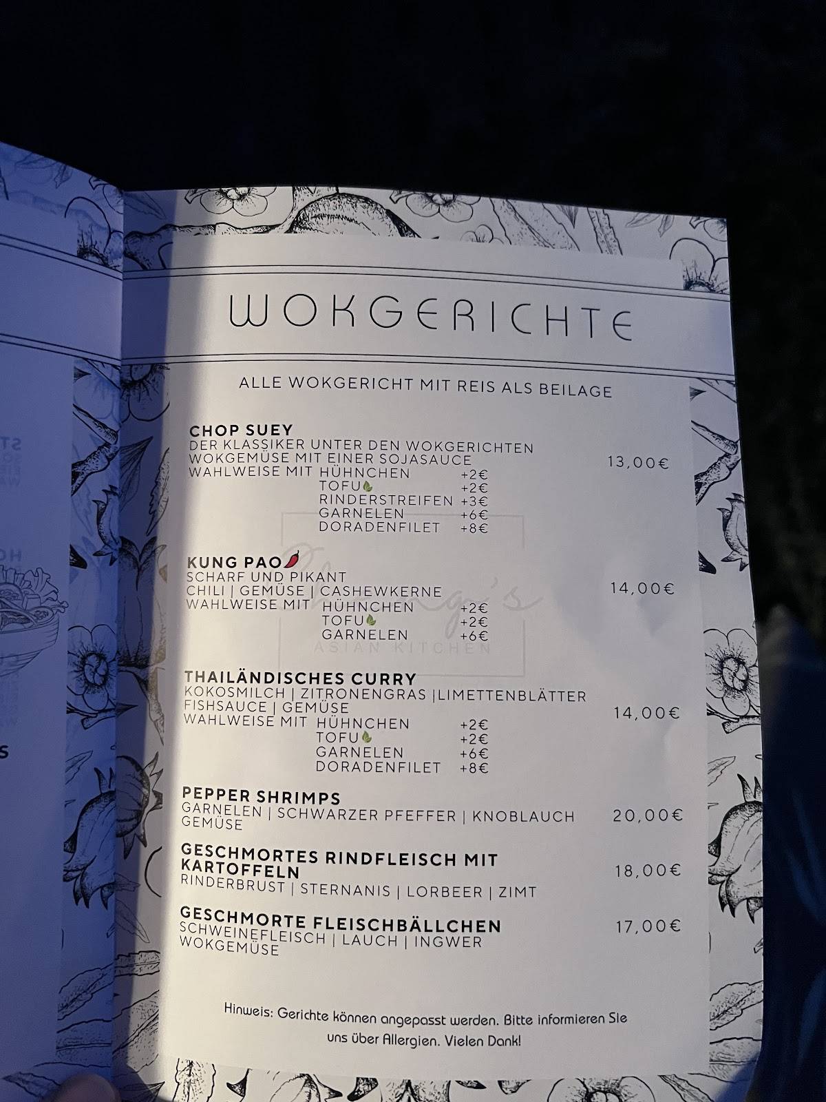 Speisekarte von Cheng's Asian Kitchen restaurant, Waldbronn