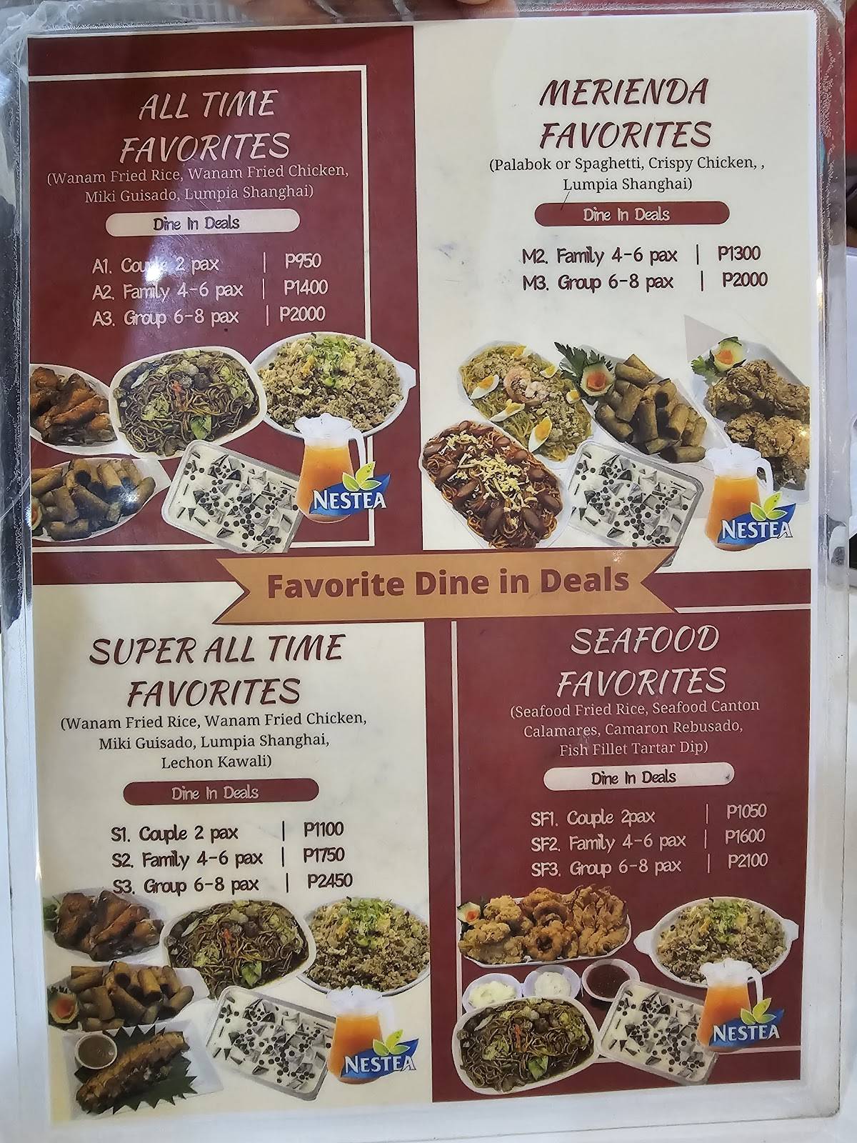 Menu at Wanam sa Bukid restaurant, Batangas