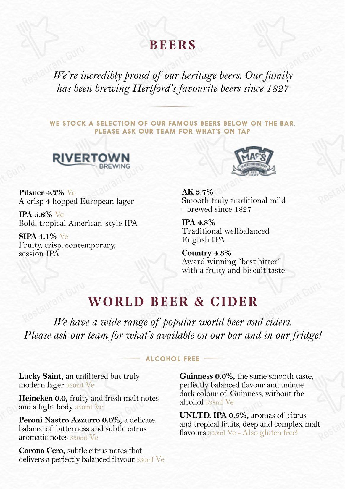 Menu at Warbler on the Wharf pub & bar, Milton Keynes