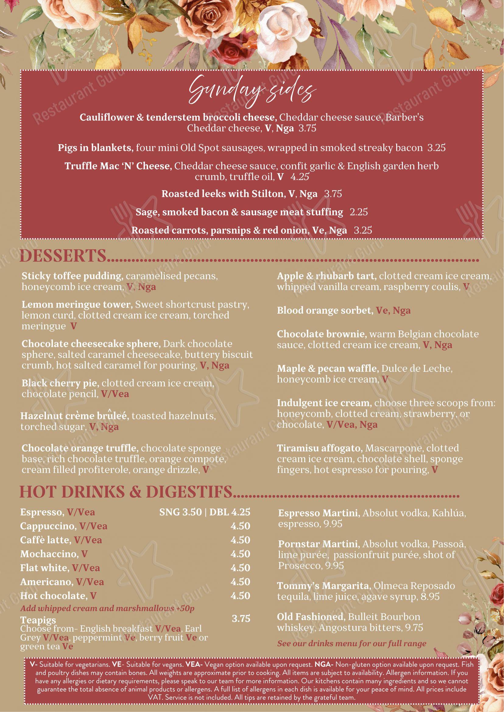 Menu at Warbler on the Wharf pub & bar, Milton Keynes