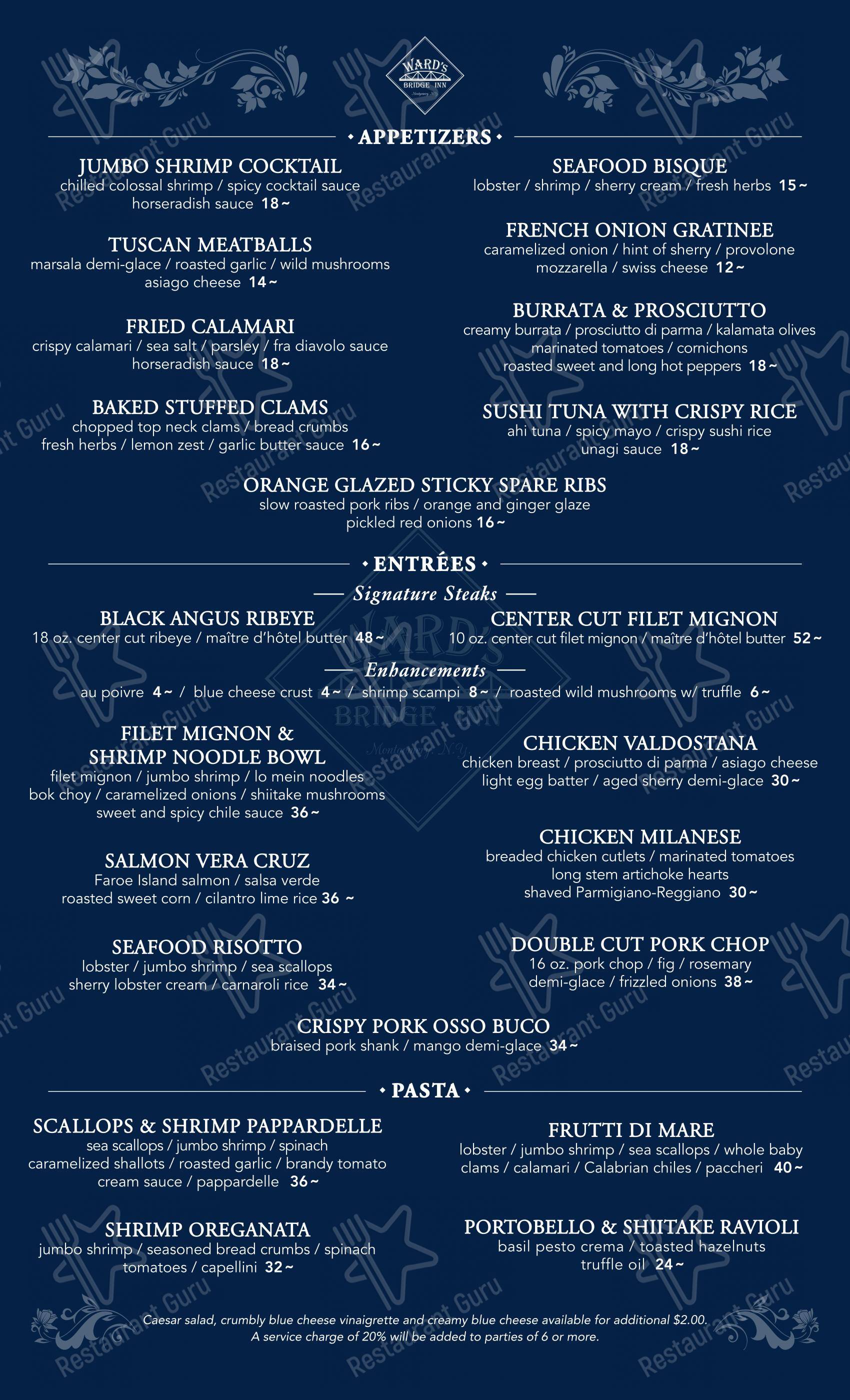 Menu at Ward's Bridge Inn restaurant, Montgomery