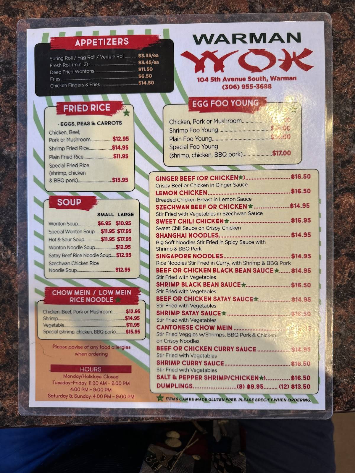 Menu at Warman Wok restaurant, Warman