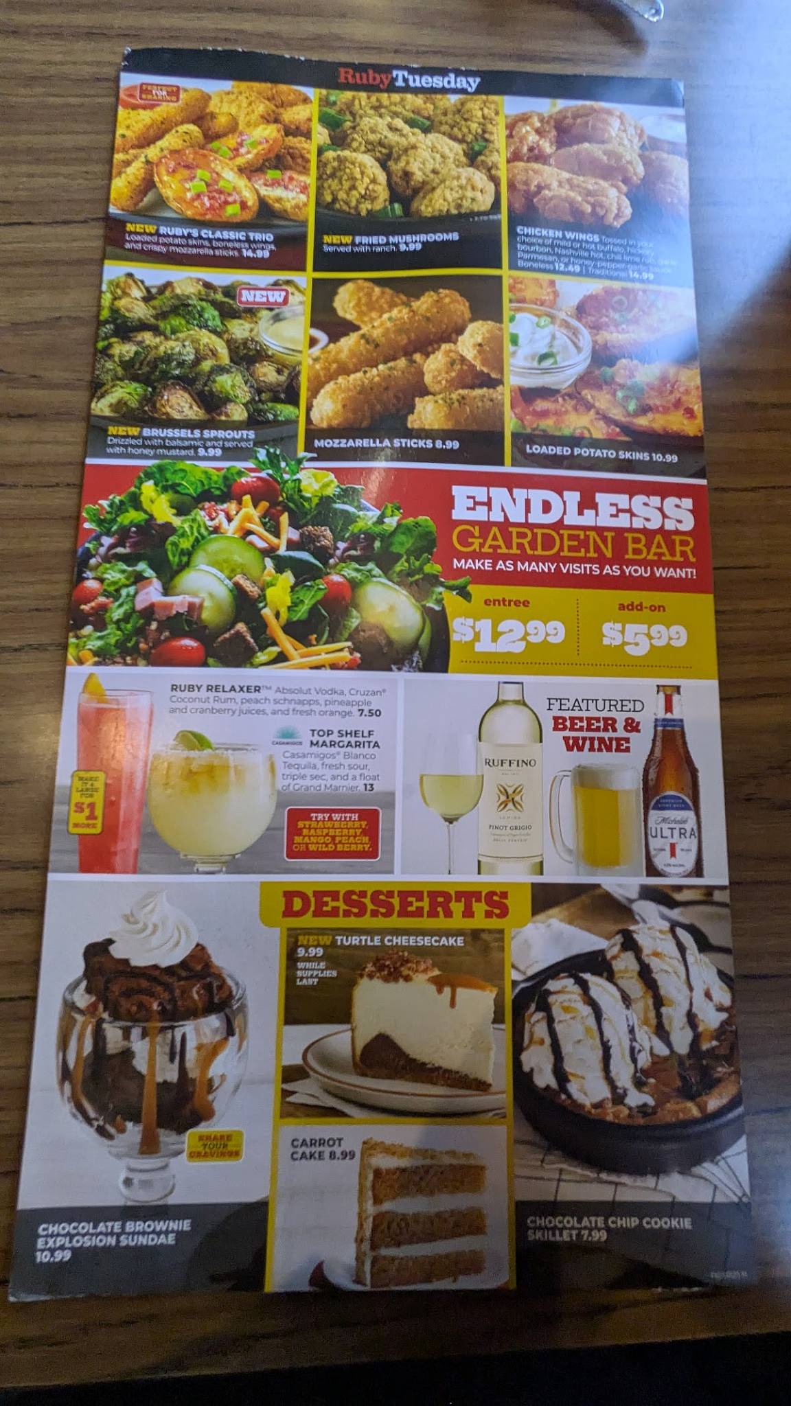 Carta del restaurante Ruby Tuesday, Warsaw, E Center St