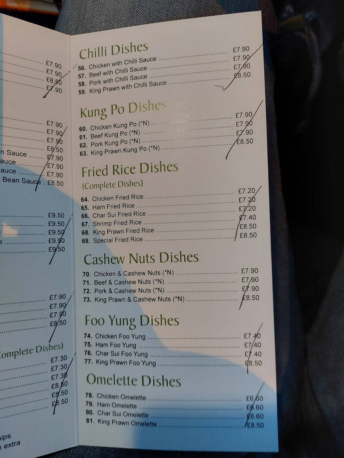 Menu at Water Margin fast food, Portglenone