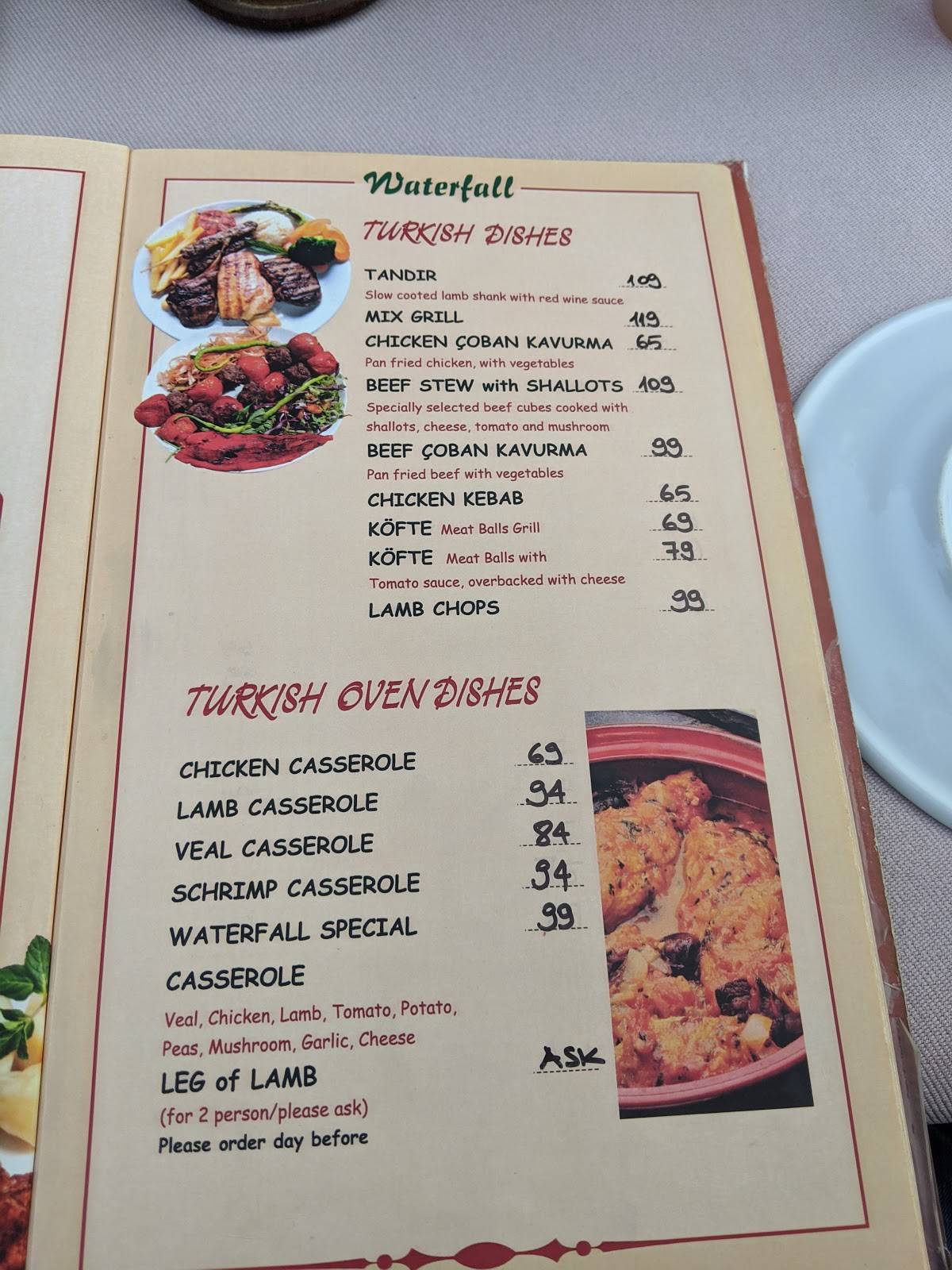 Menu at Waterfall Restoran, İçmeler Belediyesi