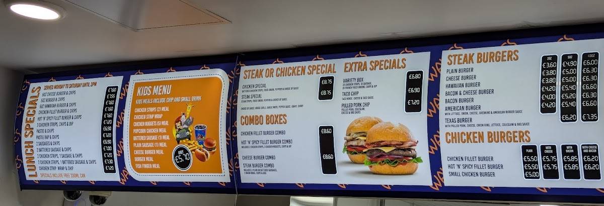Menu at Waves fast food, Randalstown
