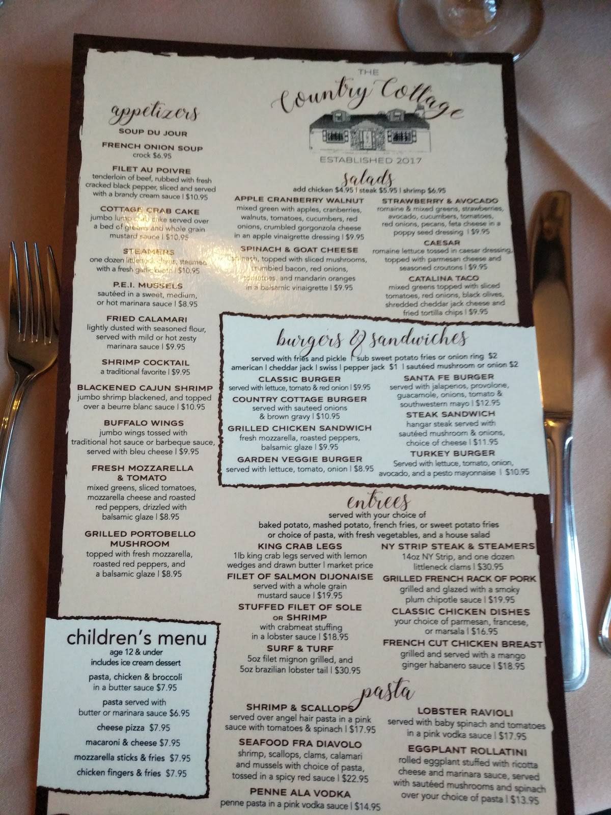 Menu at Country Cottage pub & bar, West Milford