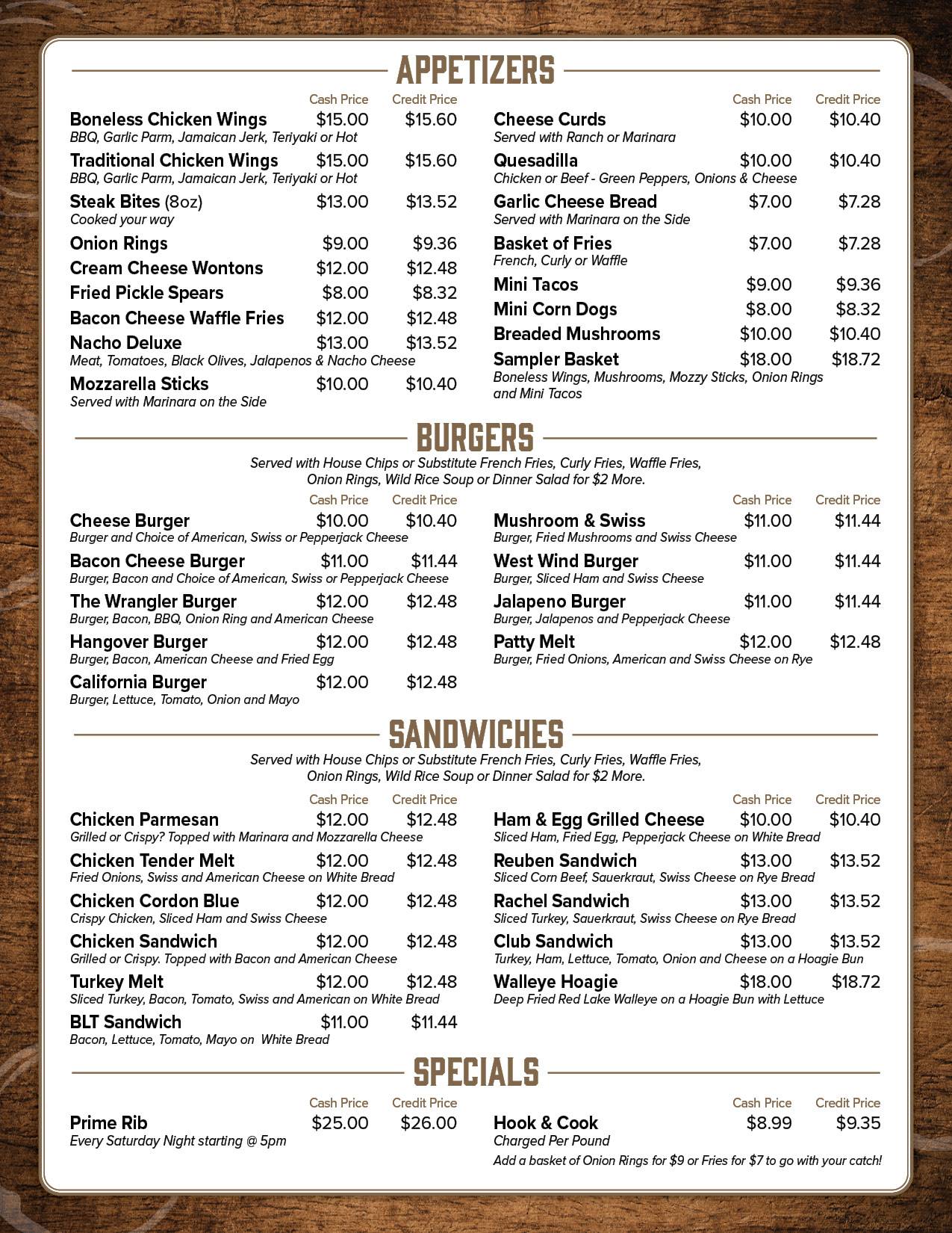 Menu at West Wind pub & bar, Waskish