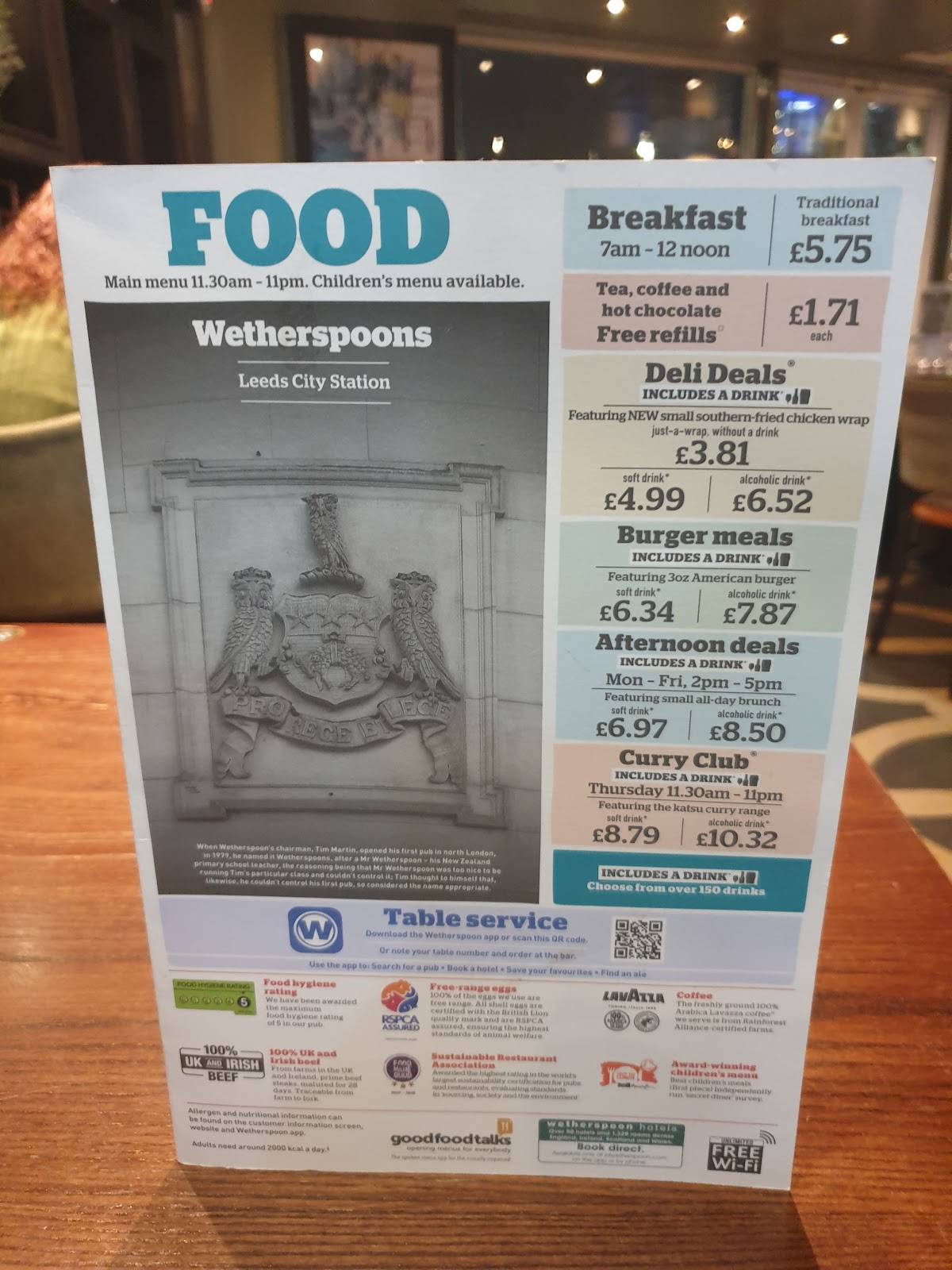 Menu at Wetherspoons pub & bar, Leeds, North Concourse