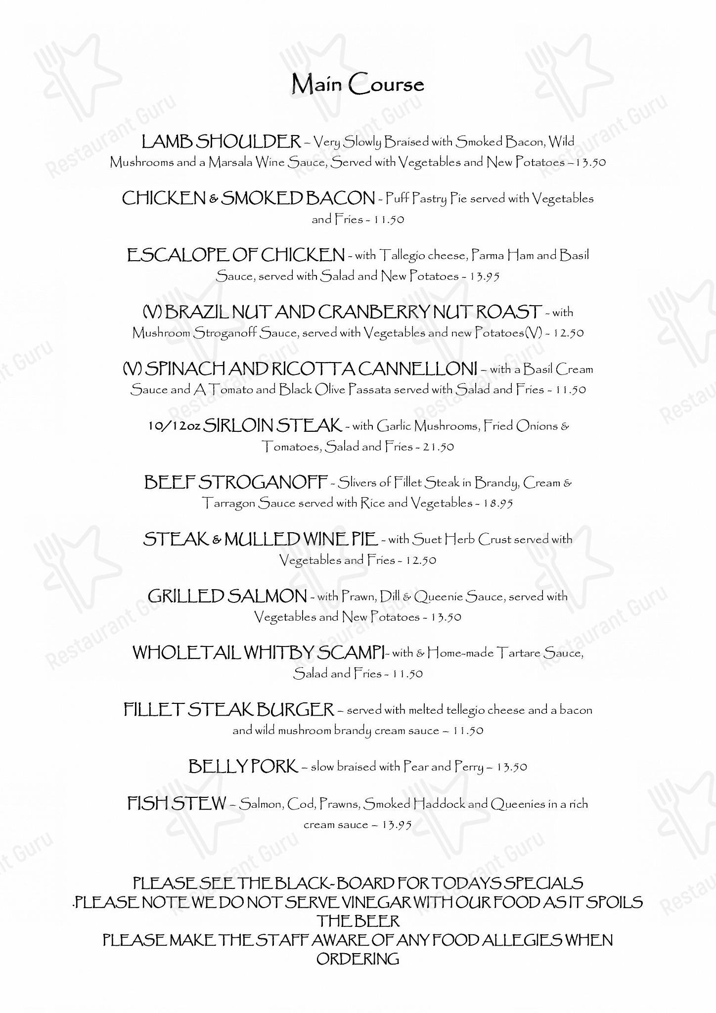 Menu at Wheatsheaf Inn restaurant, Egton, Wheatsheaf Inn