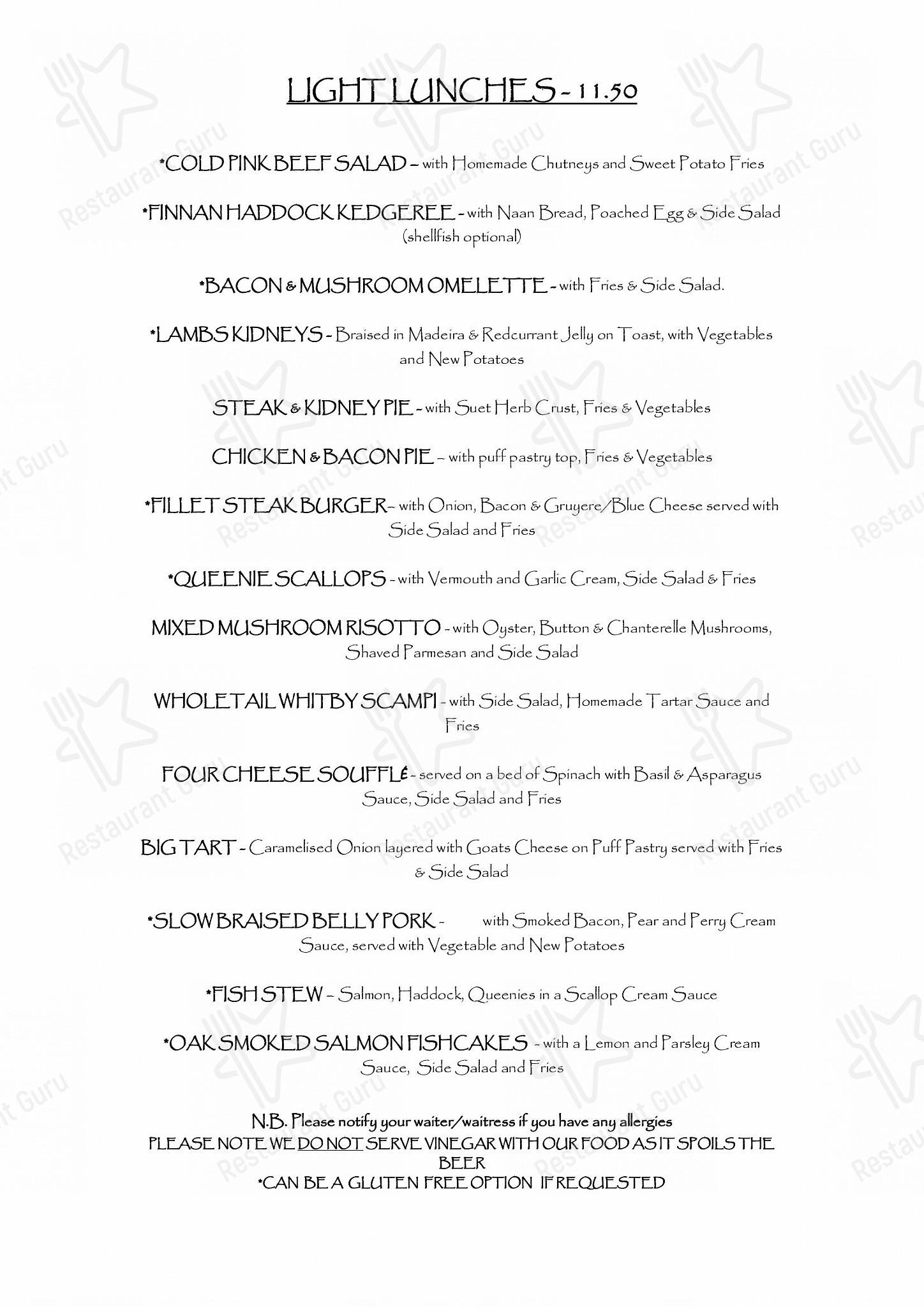 Menu at Wheatsheaf Inn restaurant, Egton, Wheatsheaf Inn