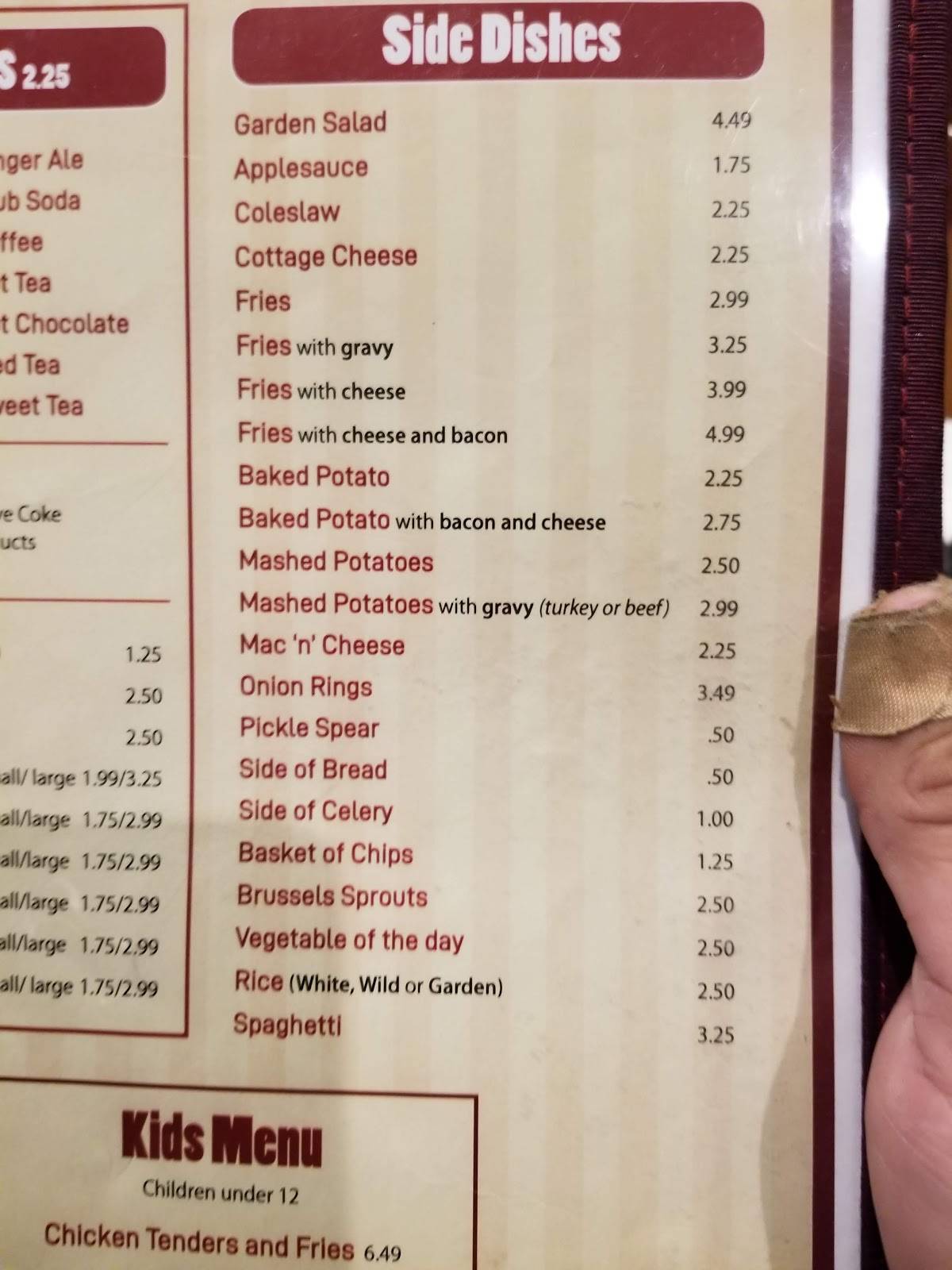 Menu at Uncle Pete's restaurant, Wheeling, 1 Community St