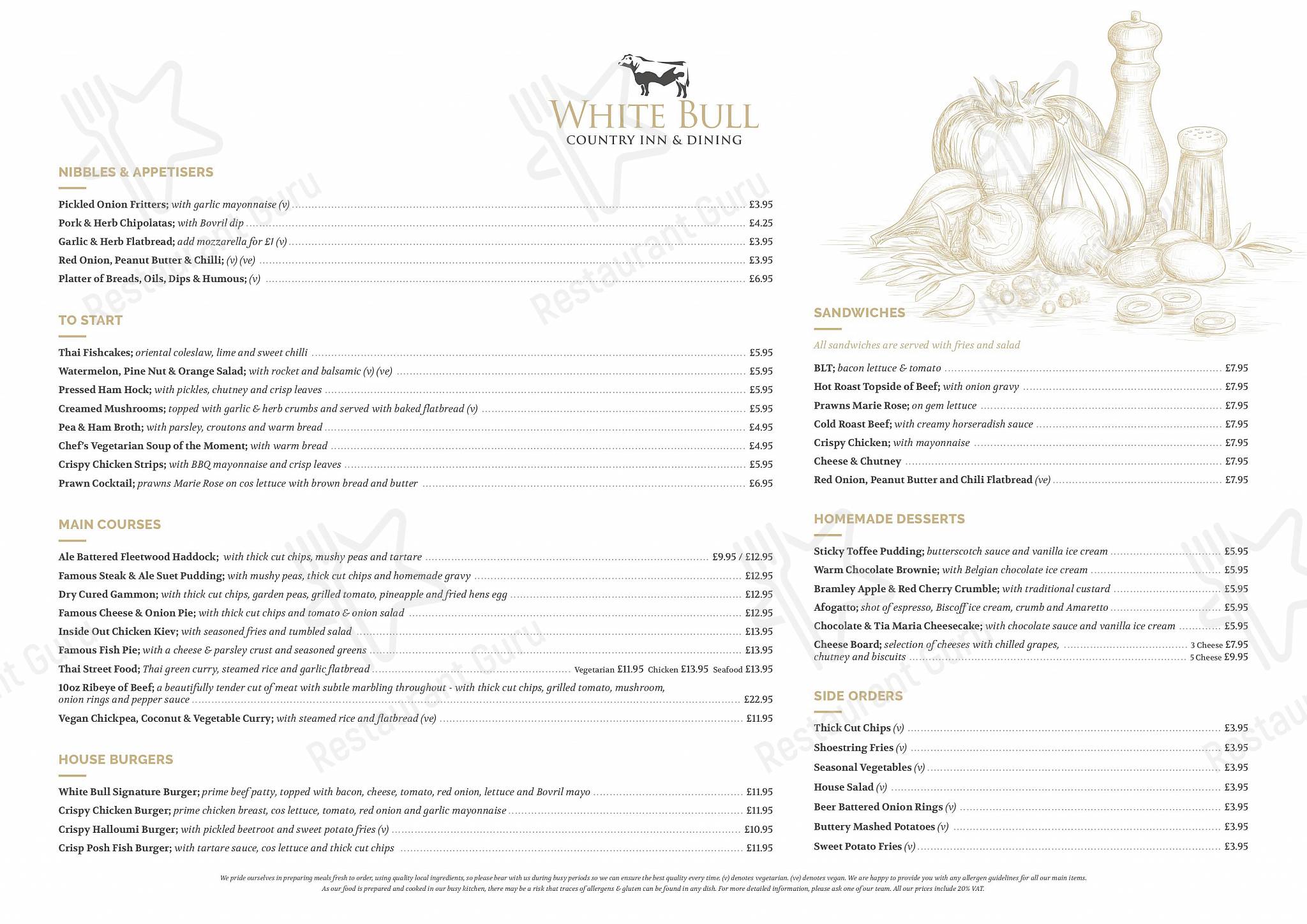 Menu at The White Bull pub & bar, Gisburn