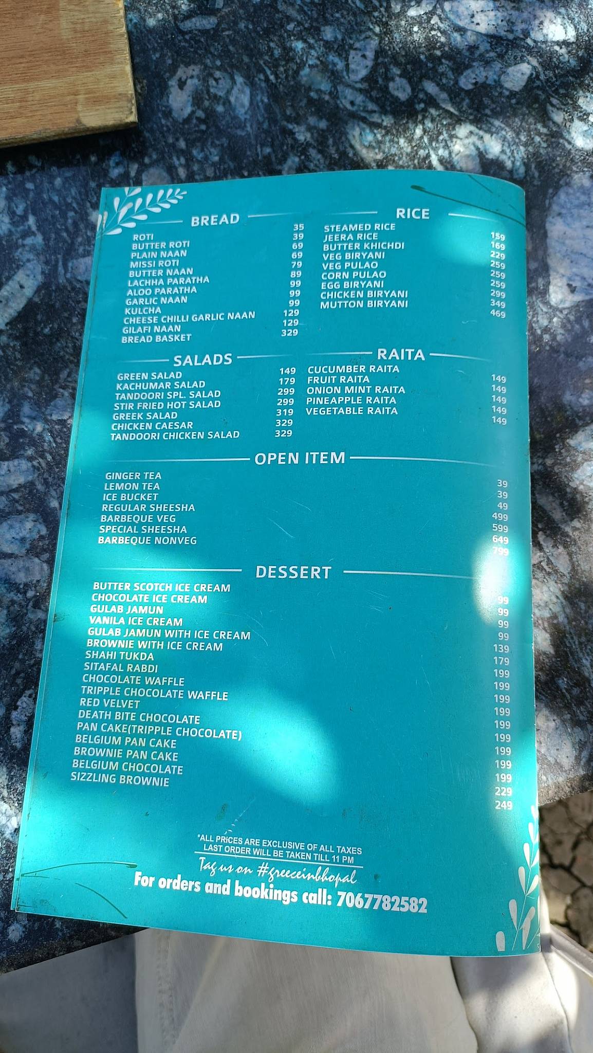 Menu at White Orchid Bhopal, Bhopal